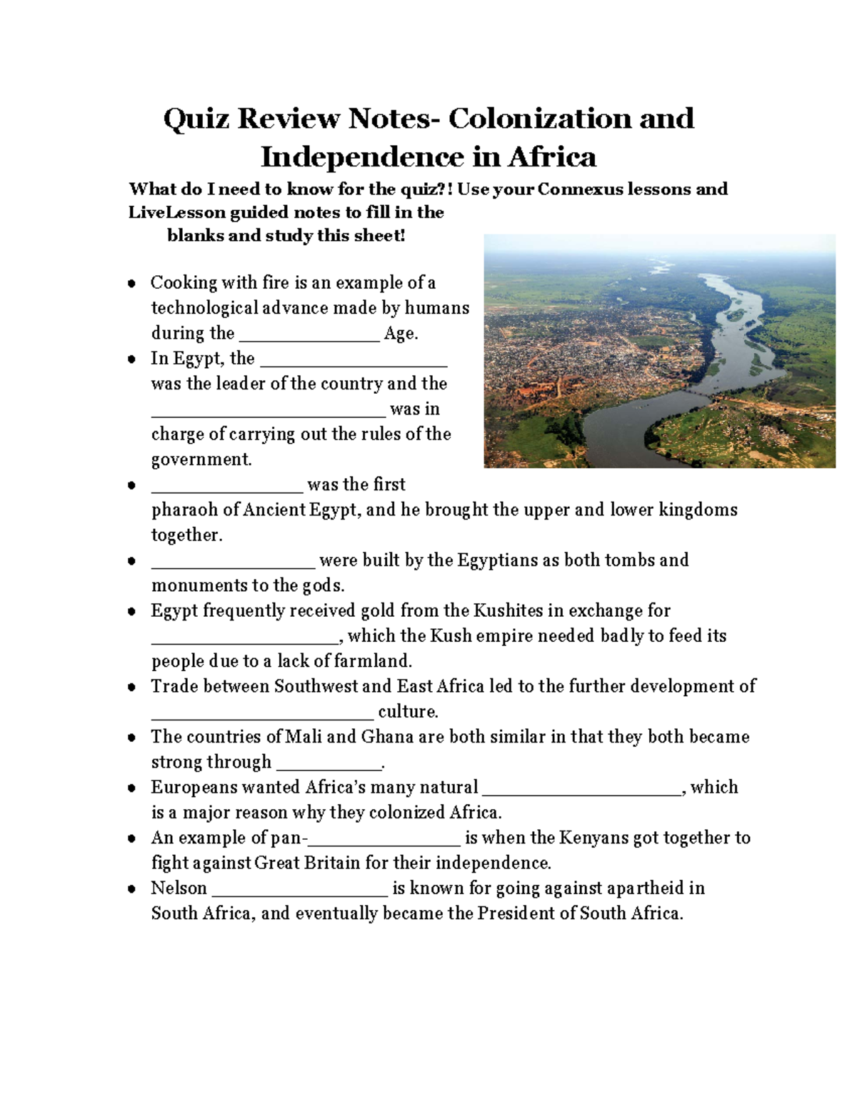 Quiz Review Notes - Colonization and Independence in Africa - Quiz ...