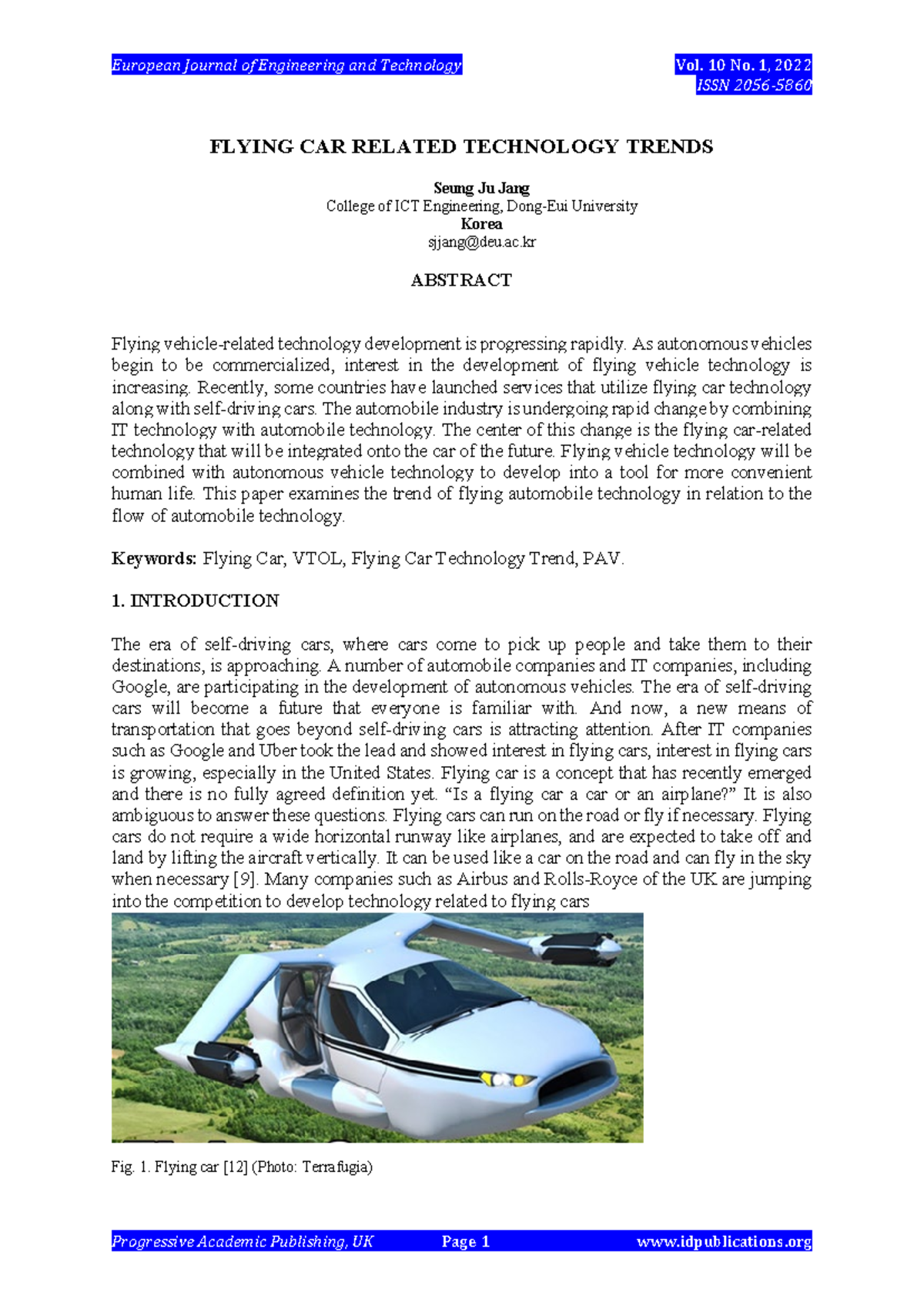 Full Paper Flying CAR Related Technology Trends - ISSN 2056- FLYING CAR ...