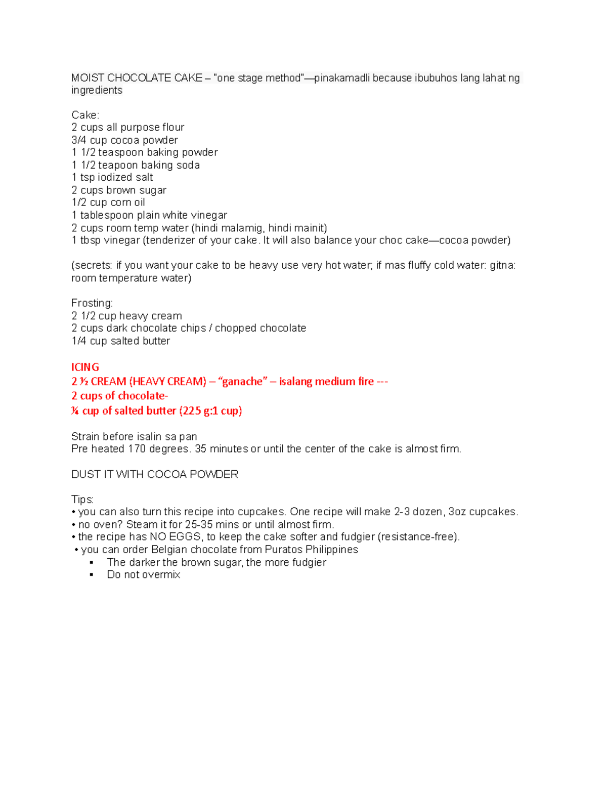 Moist Chocolate CAKE - BAking - MOIST CHOCOLATE CAKE – “one stage ...