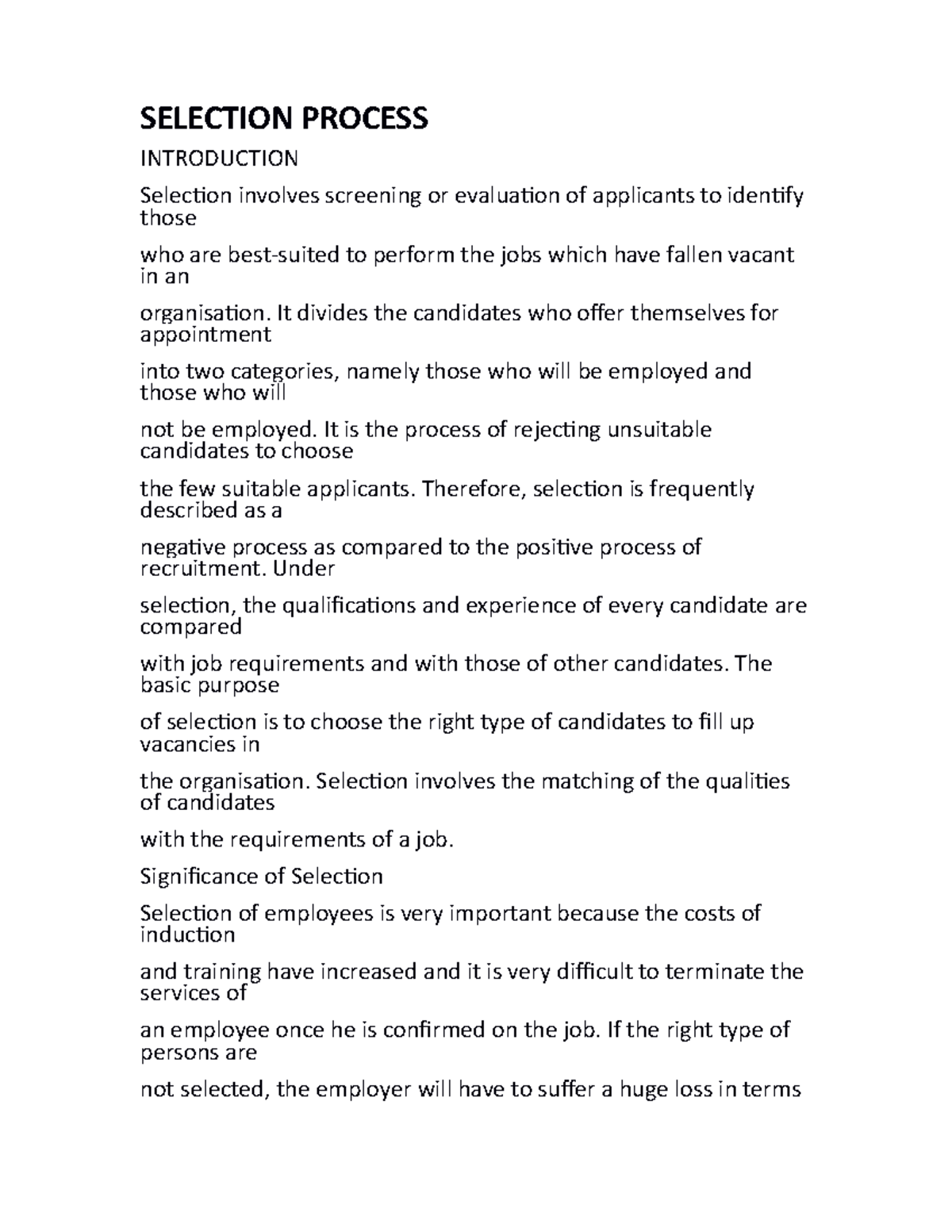 Selection Process - SELECTION PROCESS INTRODUCTION Selection involves ...