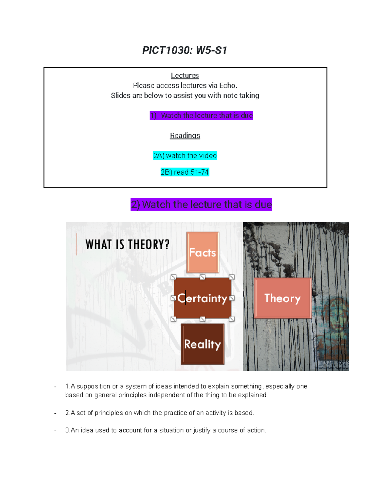 PICT103 0 W5 - PICT1030: W5-S Lectures Please access lectures via Echo ...