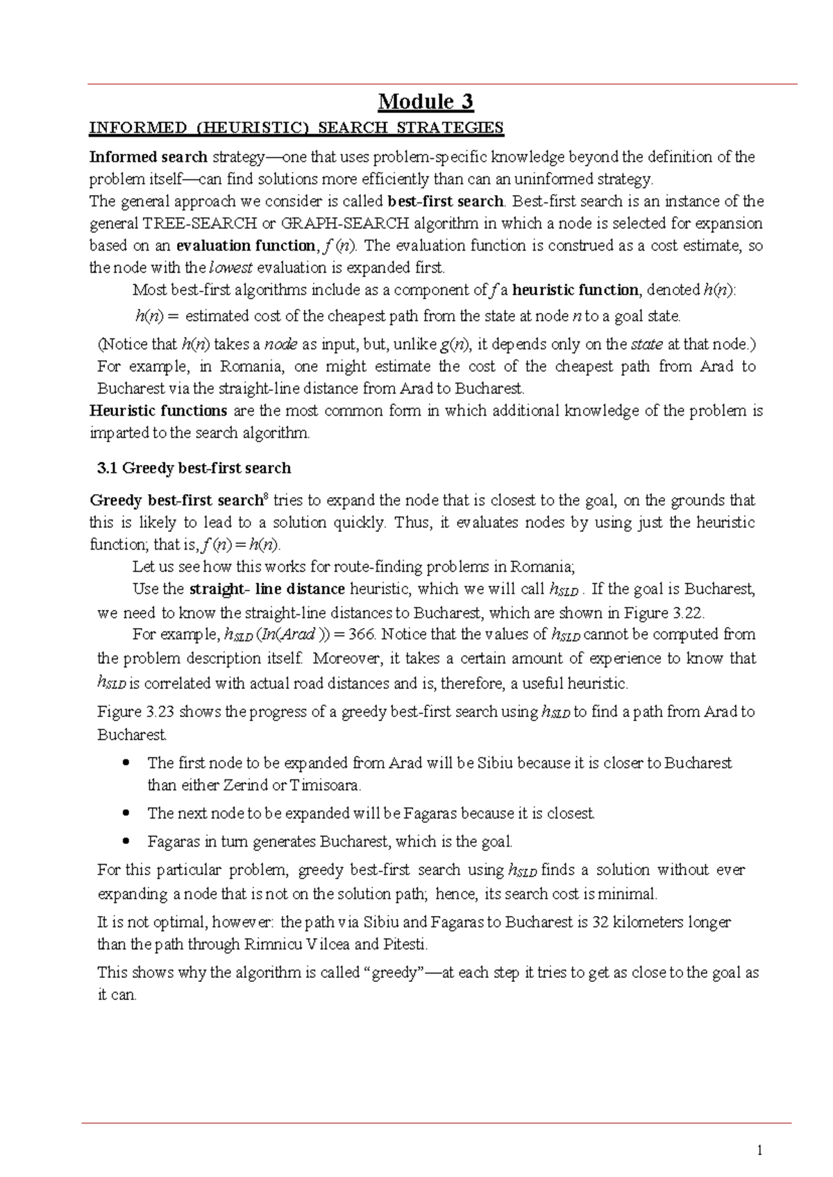 22 sch AI Module 3 - vtu bcs515b - Module 3 INFORMED (HEURISTIC) SEARCH STRATEGIES Informed ...