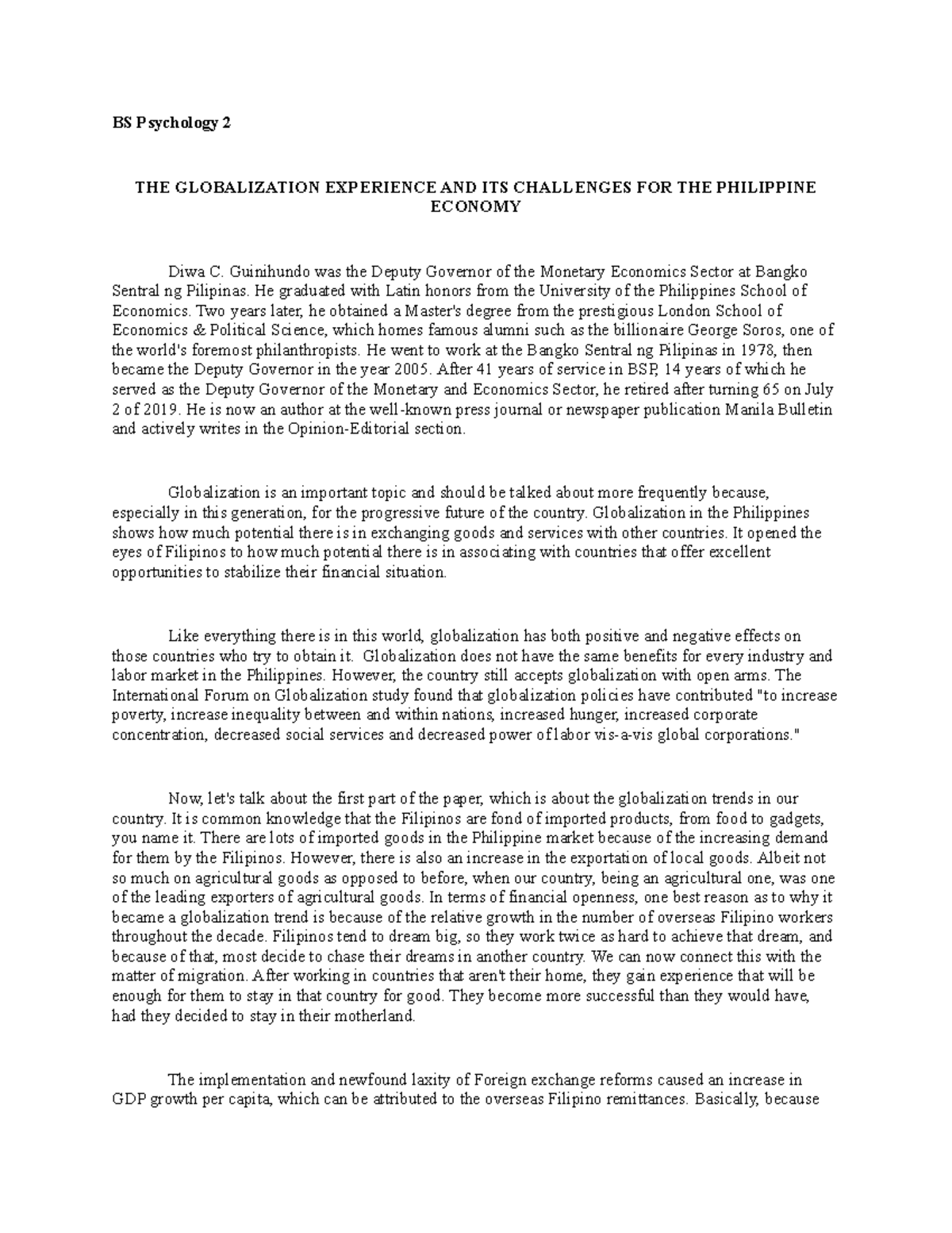 THE Contemporary World - The Globalization Experience and its ...