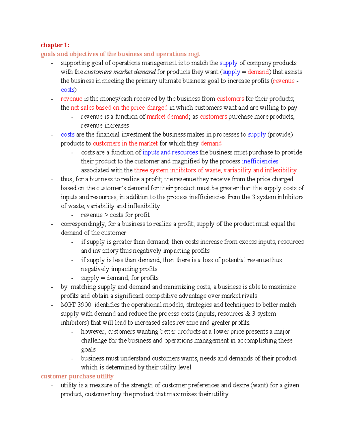 Chapter 1 class notes - chapter 1: goals and objectives of the business ...