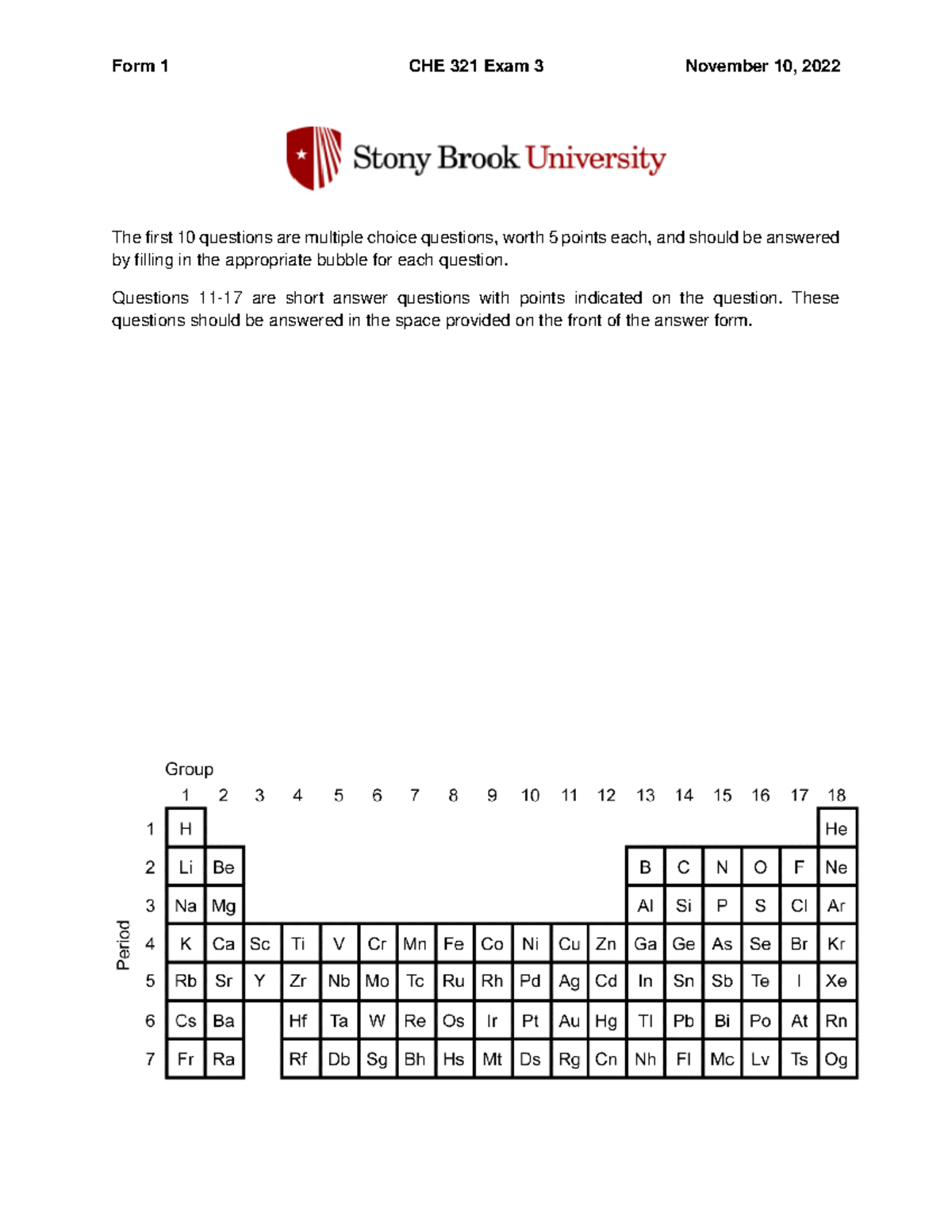 CHE321 Exam3 22 - Exam 3 22' - The first 10 questions are multiple ...