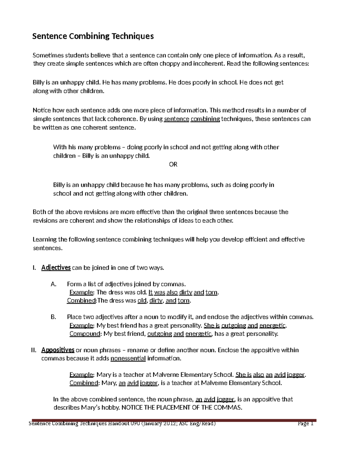 ENGL 210 homework 3 sentence combining techniques 1 - Sentence ...