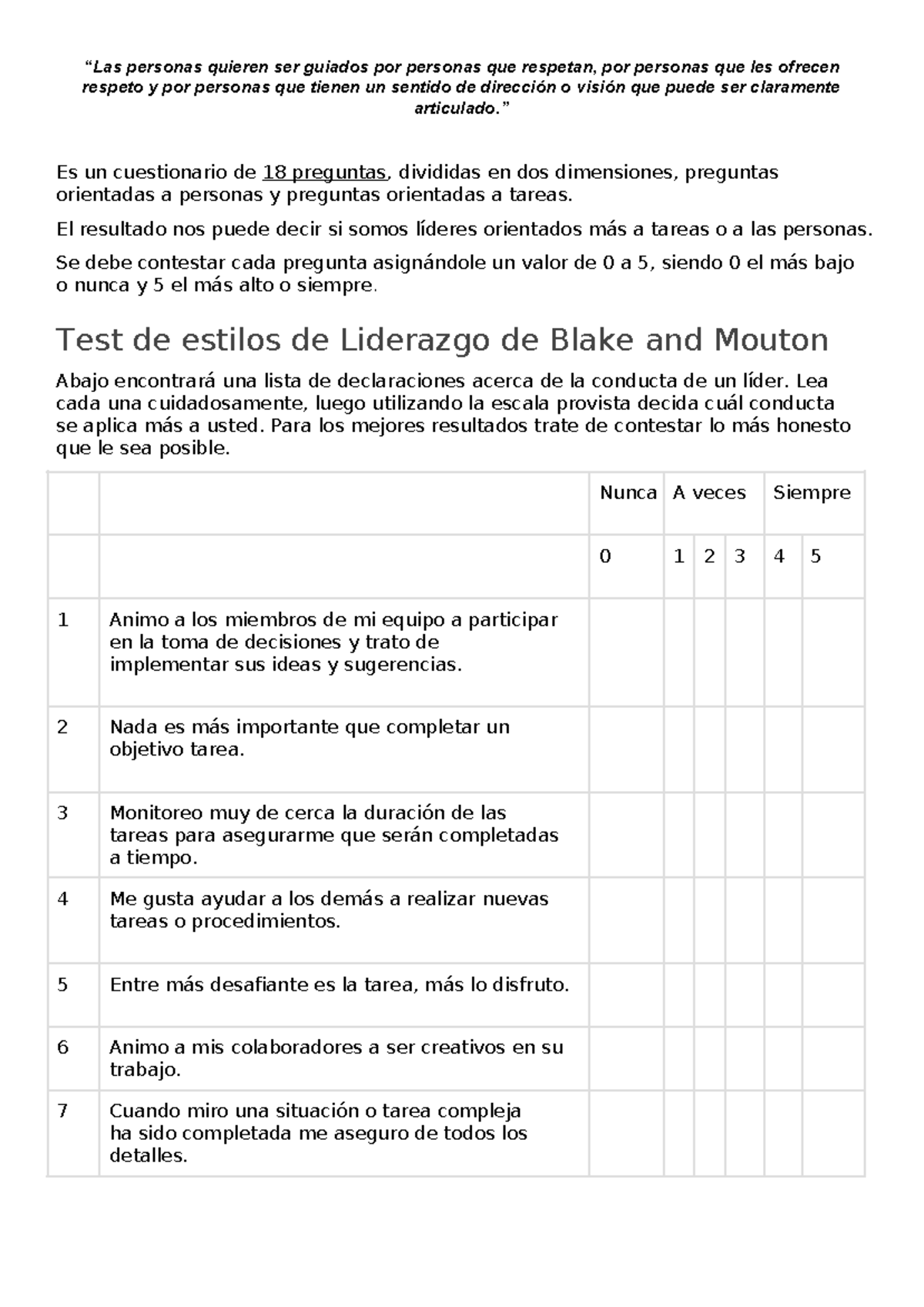 955-Test - Liderazgo - Blake and Mouton - “Las personas quieren ser ...