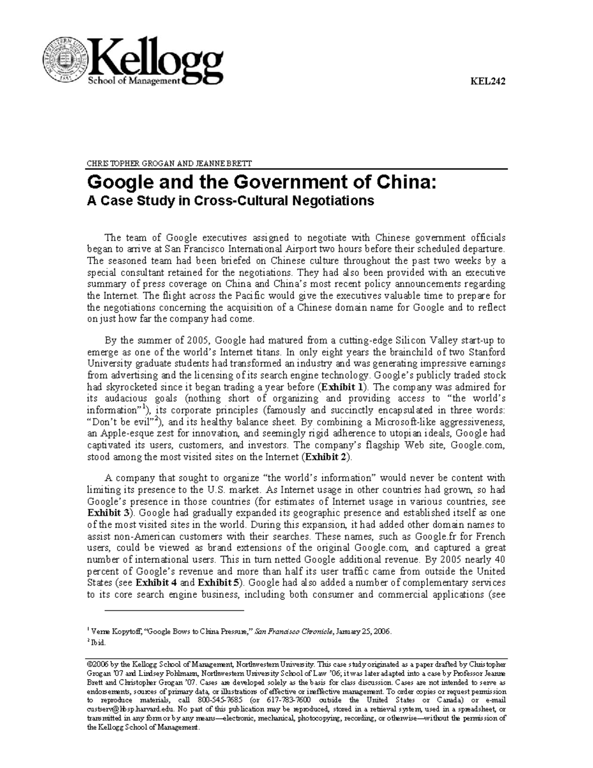 Case - google and the government of china - KEL CHRISTOPHER GROGAN AND ...