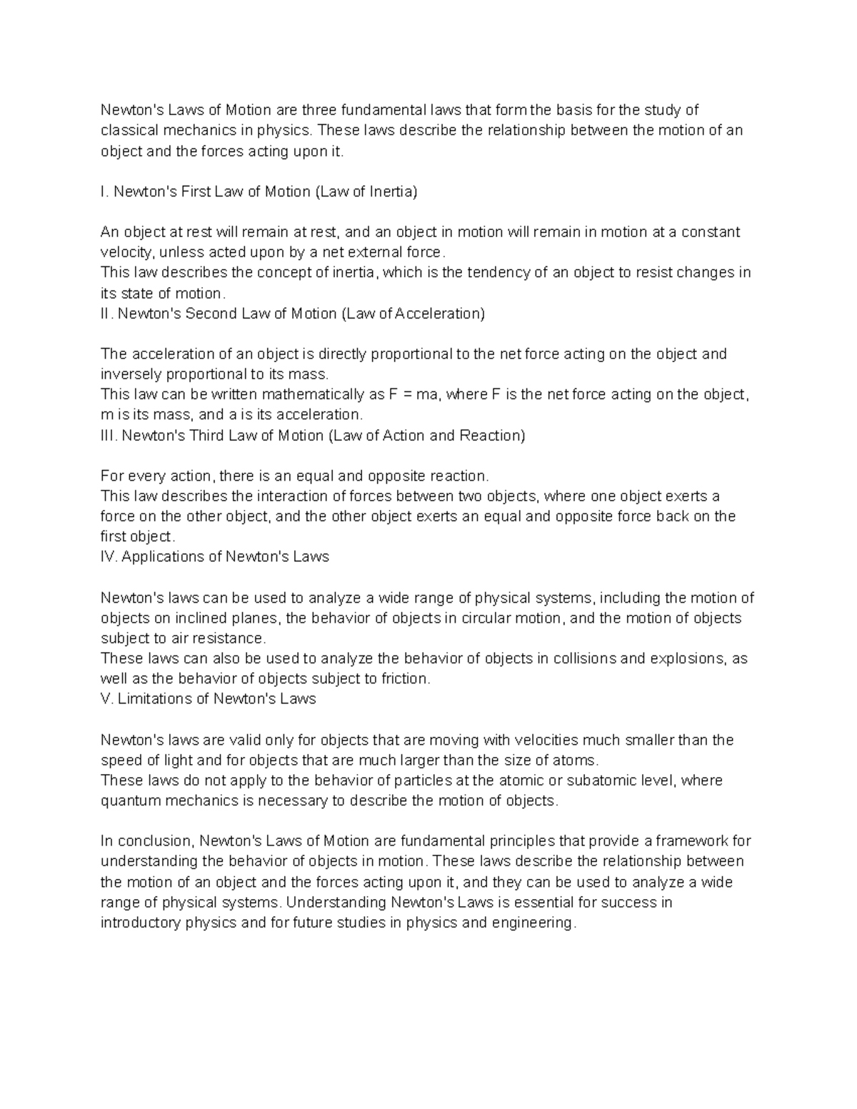 Newton's Laws of Motion - These laws describe the relationship between ...