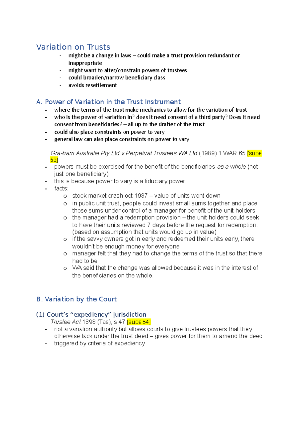 Variation on Trusts summary - Variation on Trusts might be a change in ...