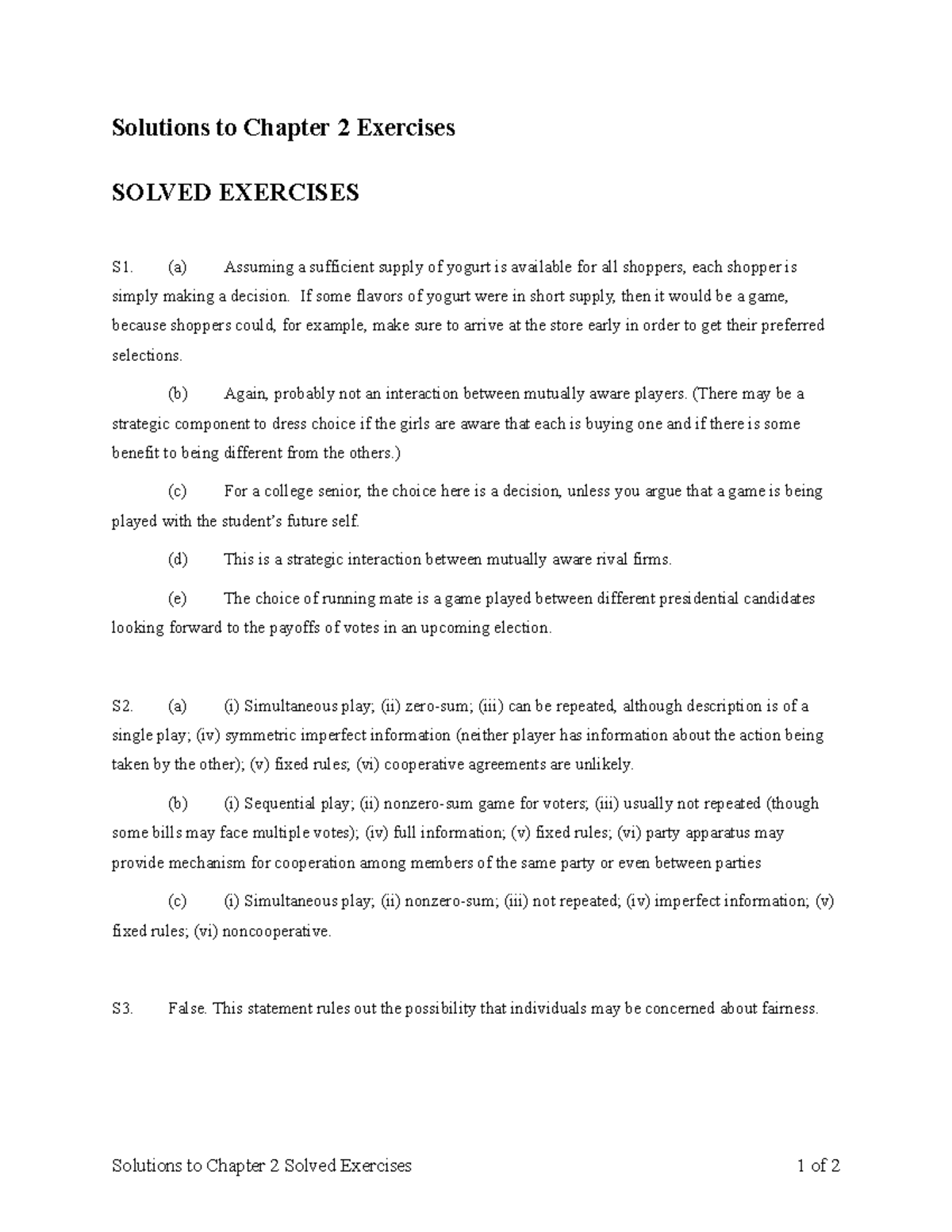 Ch02 solutions solved edit - Solutions to Chapter 2 Exercises SOLVED EXERCISES S1. (a) Assuming ...
