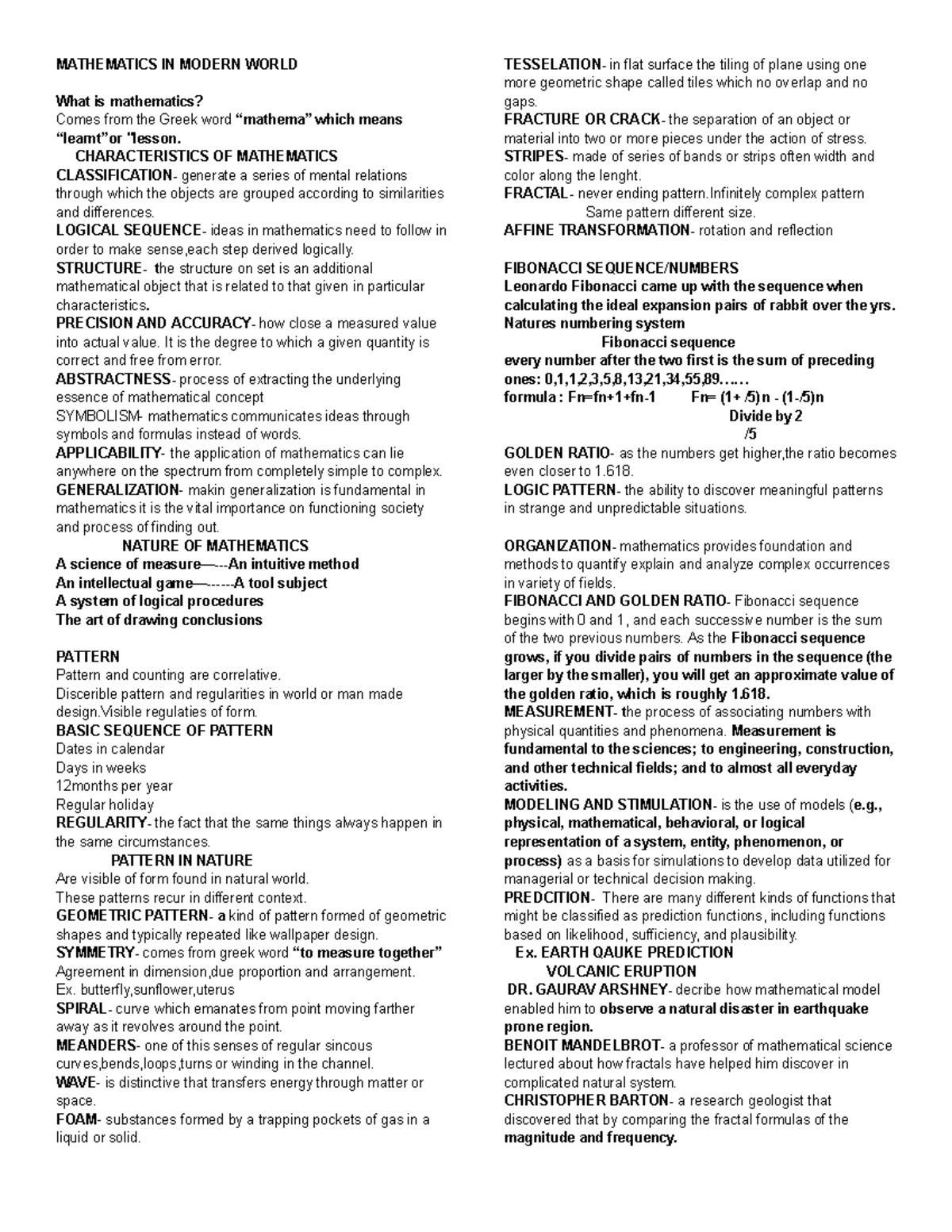 MMW-Reviewer - PRELIM REVIEWER - MATHEMATICS IN MODERN WORLD What is ...