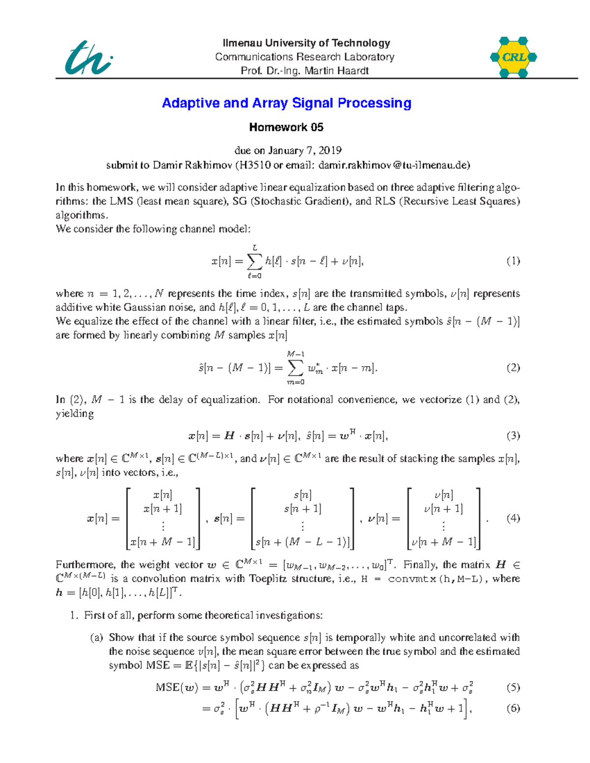 AASP HW5 WS18-19 - Homework 5 - Ilmenau University of Technology Communications Research ...