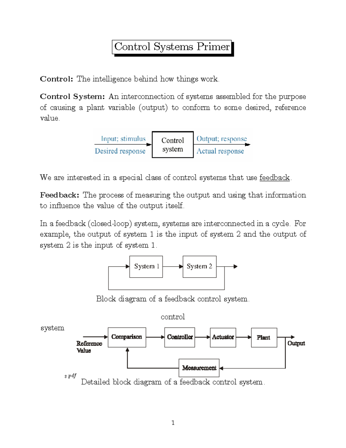 7.Control Systems Primer - Control Systems Primer Control: The ...