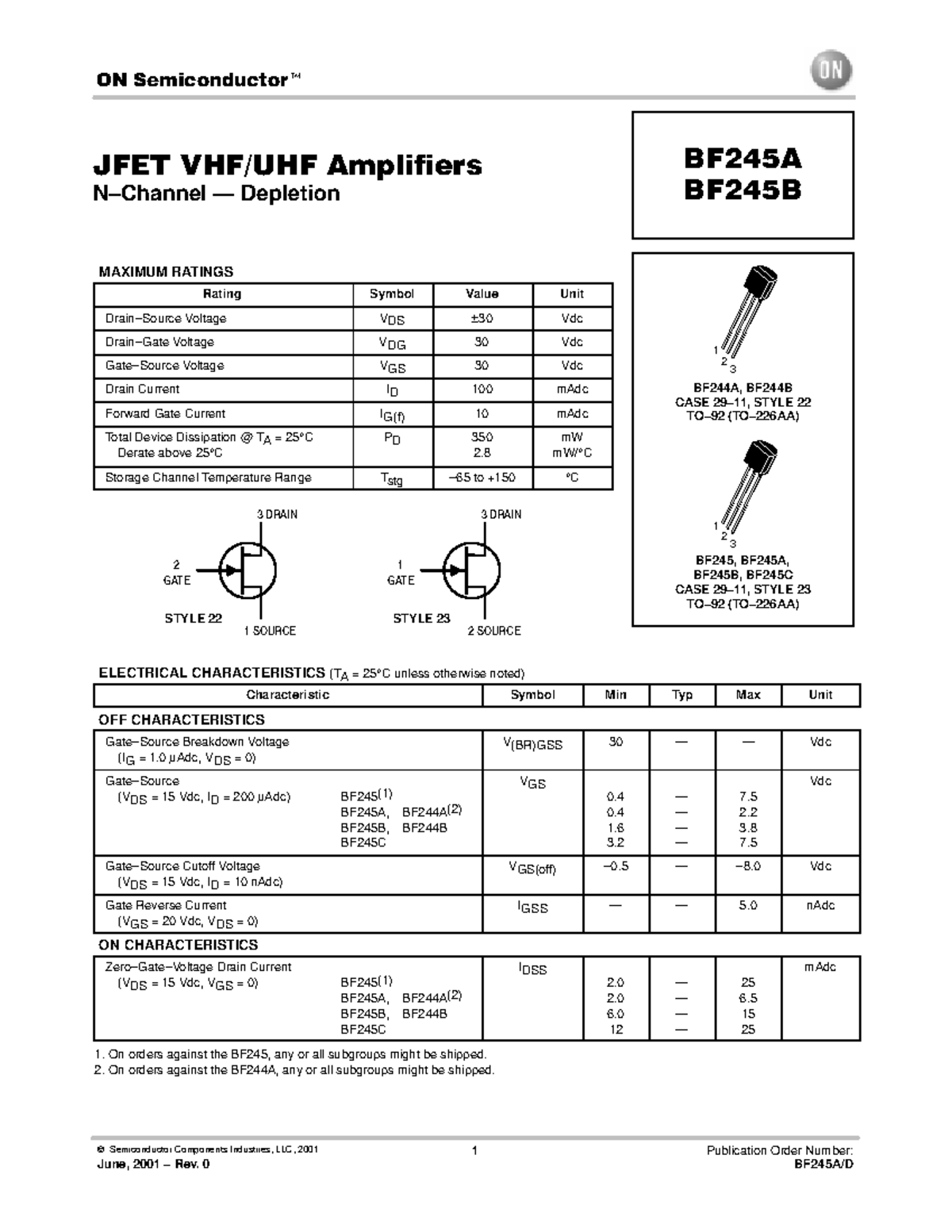 BF245A (2) - Apuntes. - JFET VHF/UHF Amplifiers N–Channel — Depletion ...