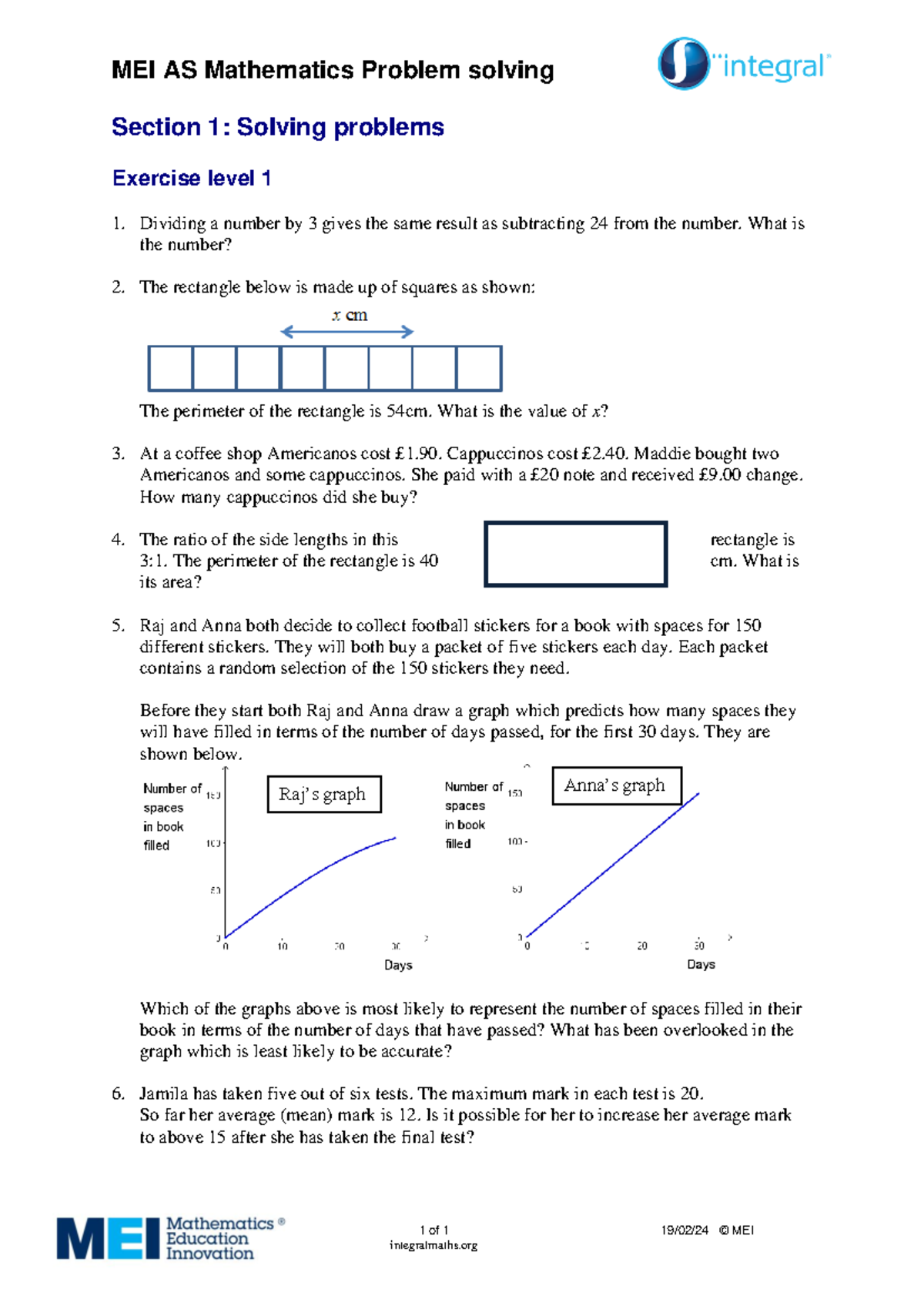 Meiaspr 1ax level 1 - exam questions for maths - MEI AS Mathematics ...