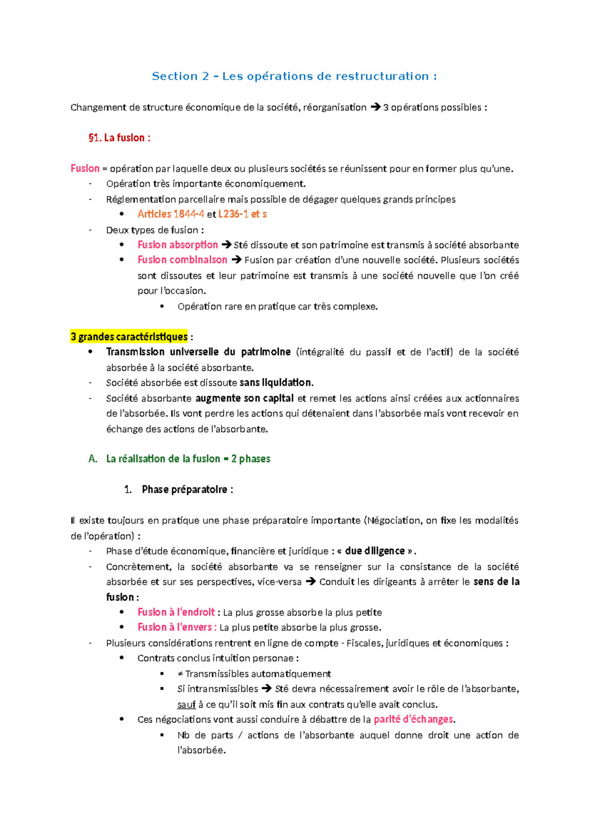 Section 2 les opérations de restructuration S2 L3 - Section 2 – Les ...