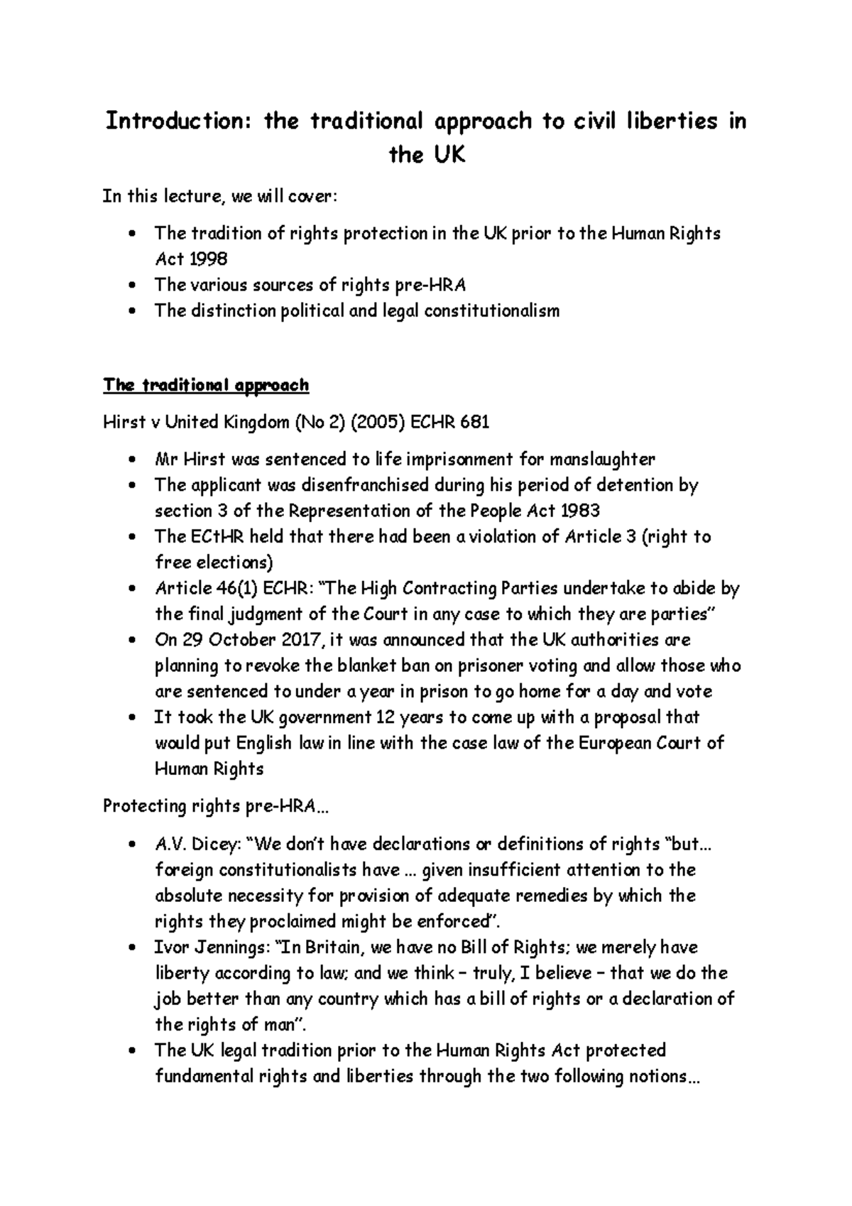 27. Intro to Traditional Approach of Civil Liberties in the UK ...