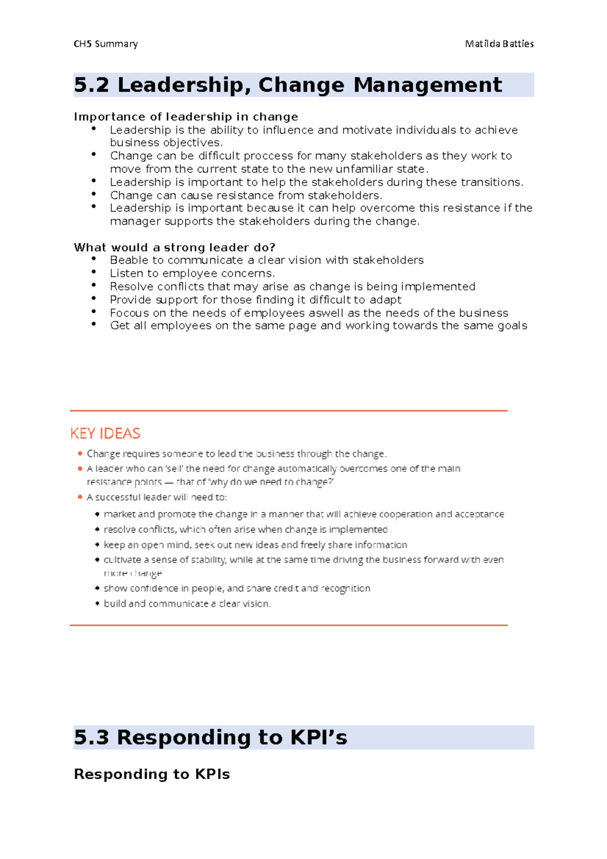 Chapter 5 Implementing Change - 5 Leadership, Change Management ...