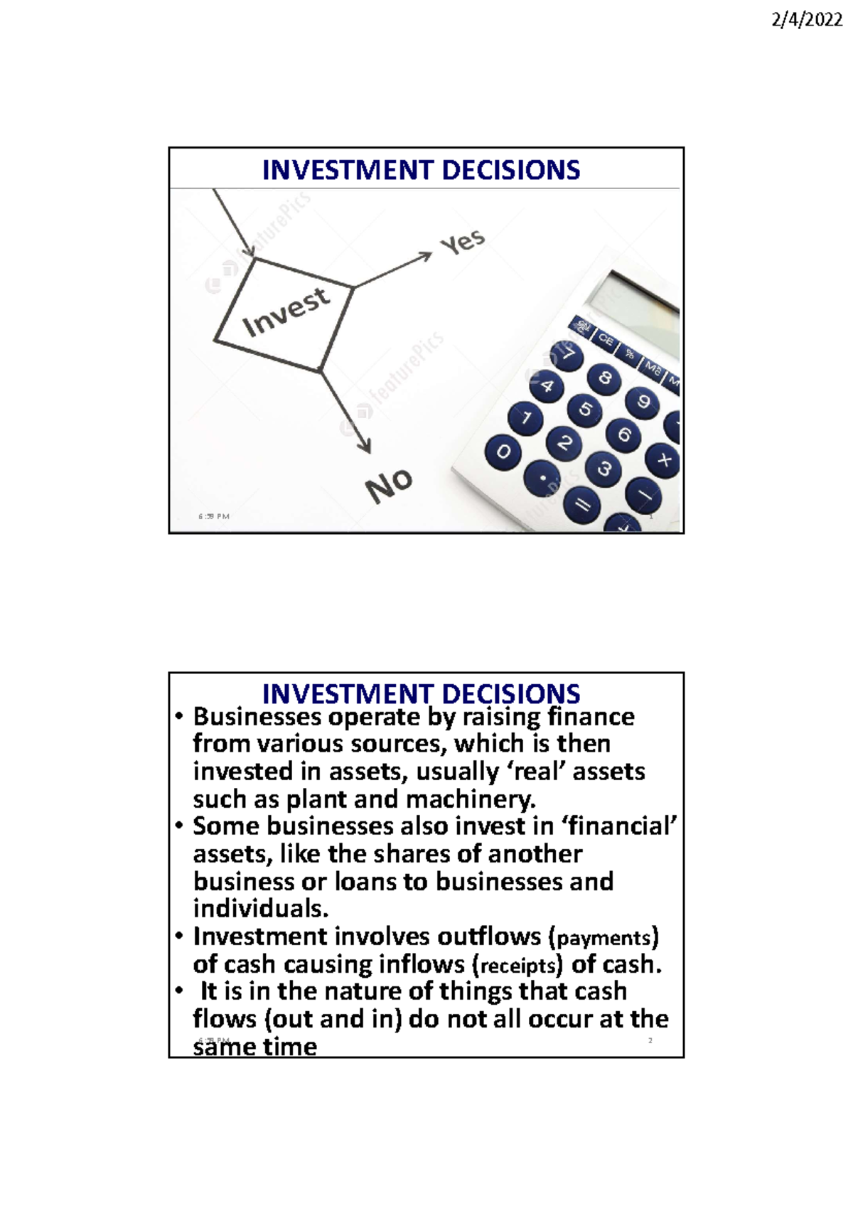 Investment Decisions - INVESTMENT DECISIONS 6:59 PM 1 INVESTMENT ...