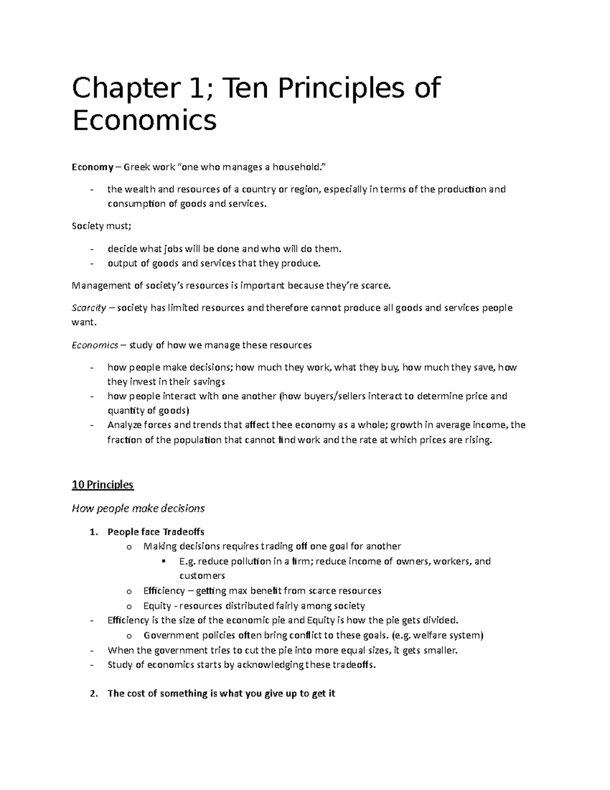 Chapter 1 - Summary Study Guide for Principles of Microeconomics, Sixth ...