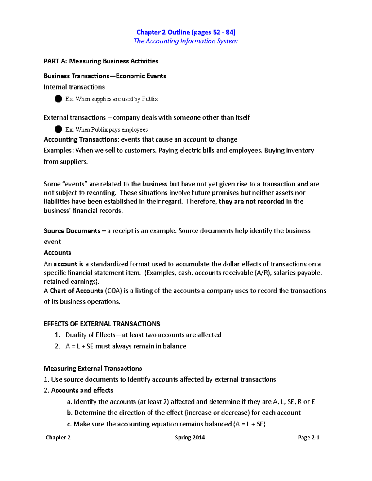 Chapter 2 Notes - My Notes - Chapter 2 Outline (pages 52 - 84) The ...