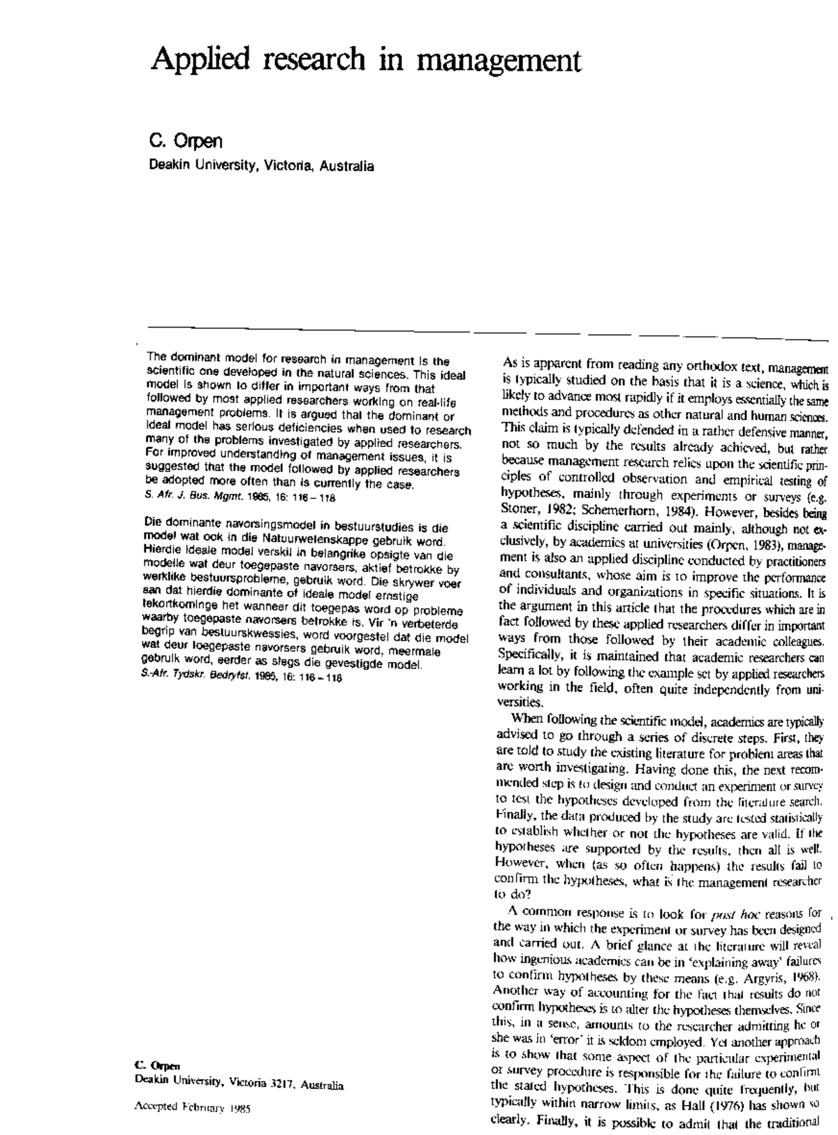 Applied research in management - Orpen Deakin University, Victoria ...