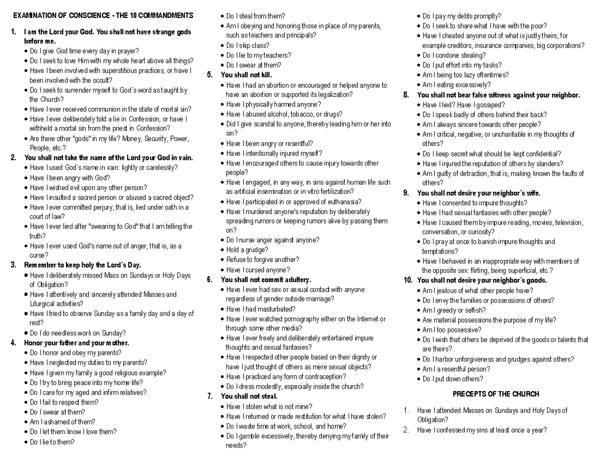 Examination of Conscience - English - EXAMINATION OF CONSCIENCE - THE ...