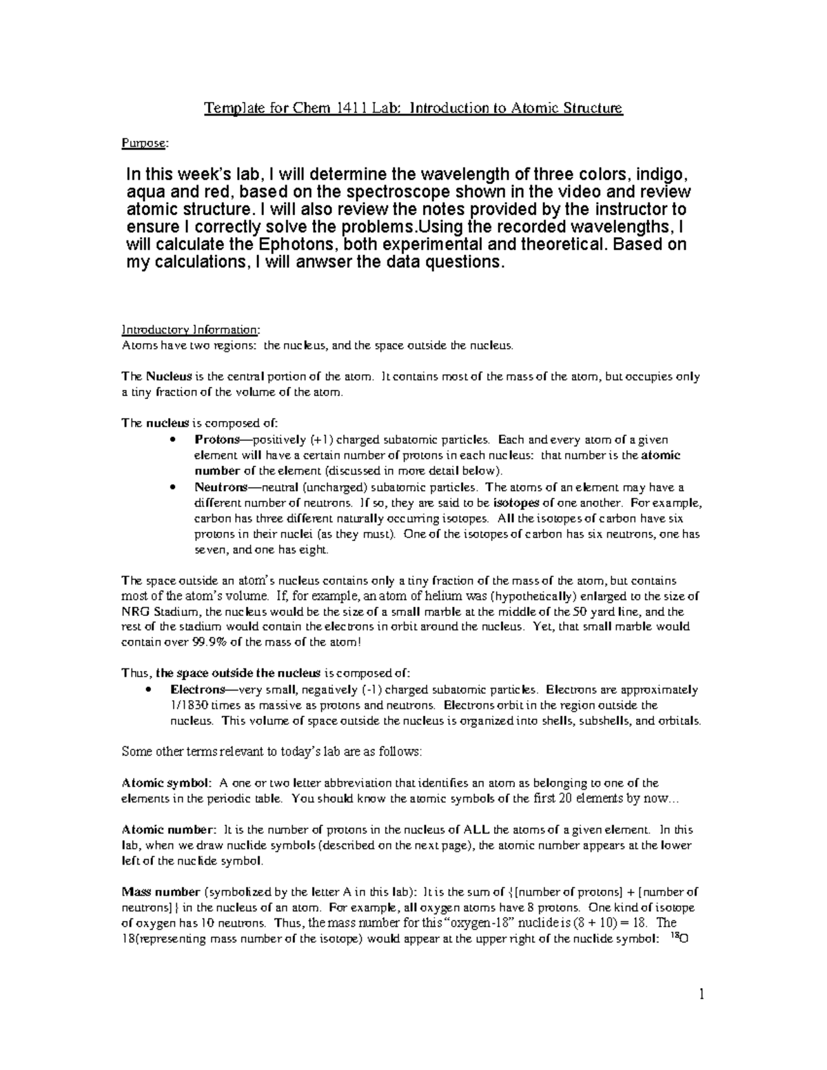 Lab 4 completed - gen chem lab - Template for Chem 1411 Lab ...