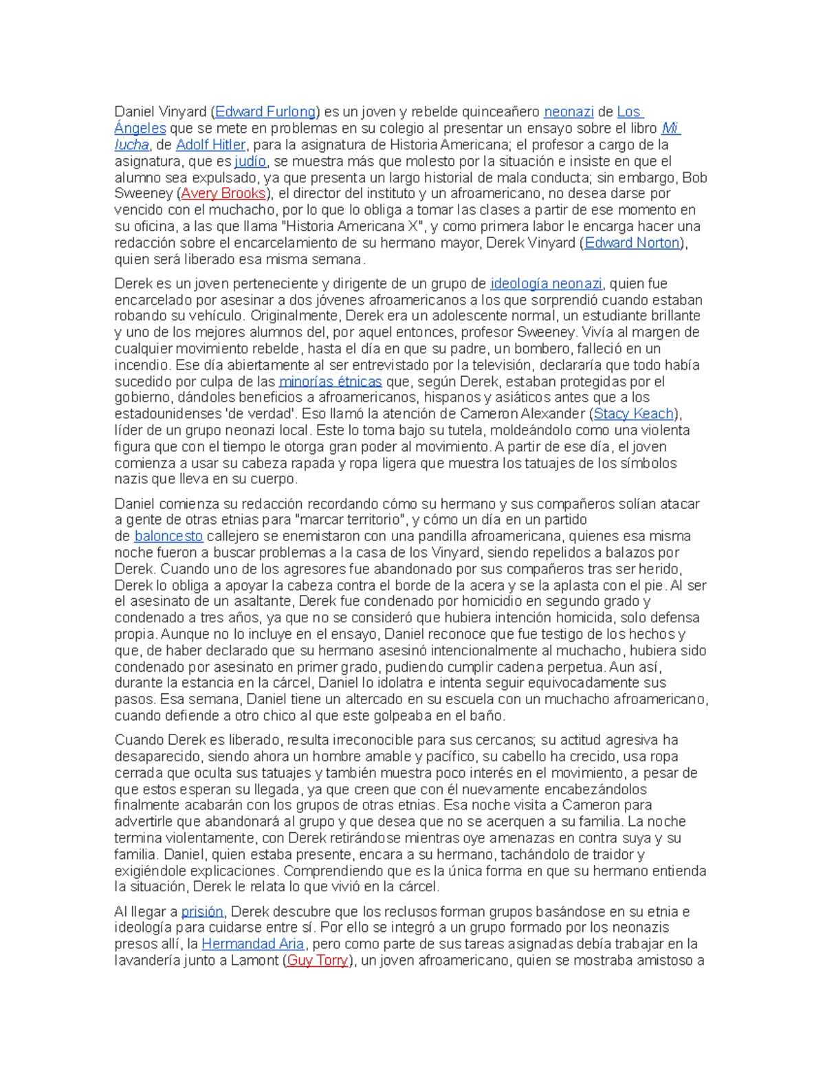 Historia americana - Apuntes 2 - Daniel Vinyard (Edward Furlong) es un ...