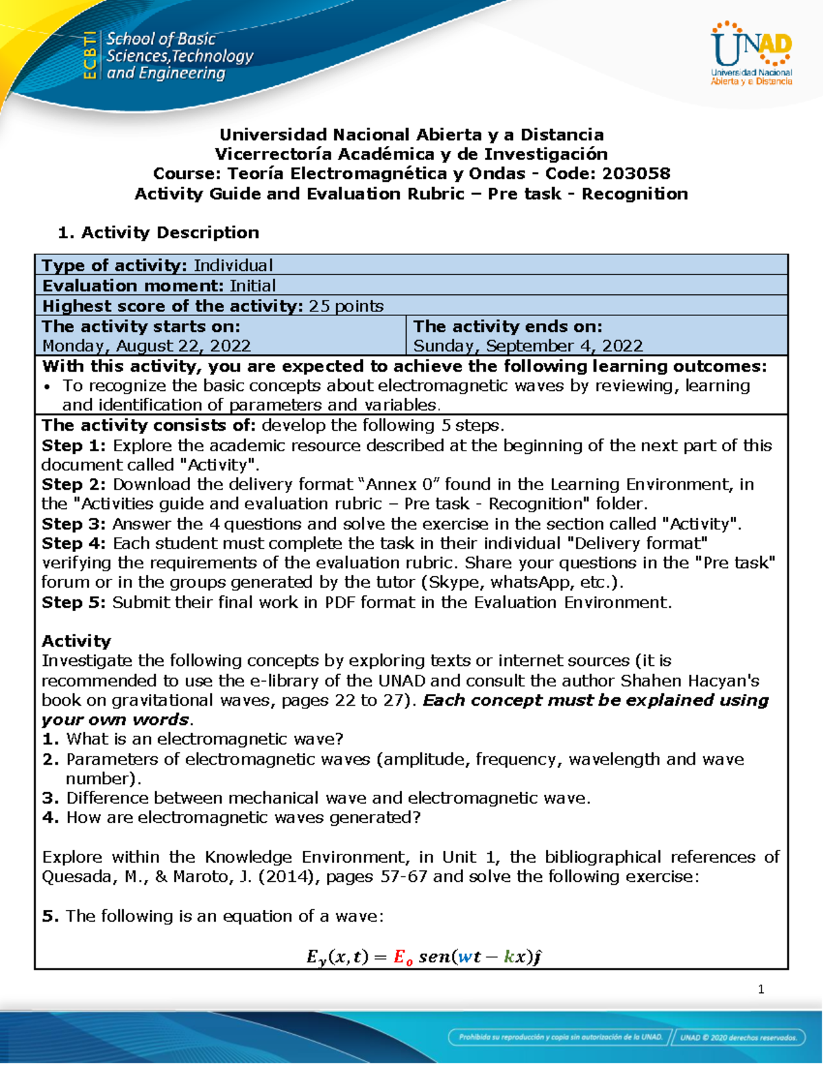 Activities guide and evaluation rubric - Pre task - Recognition ...