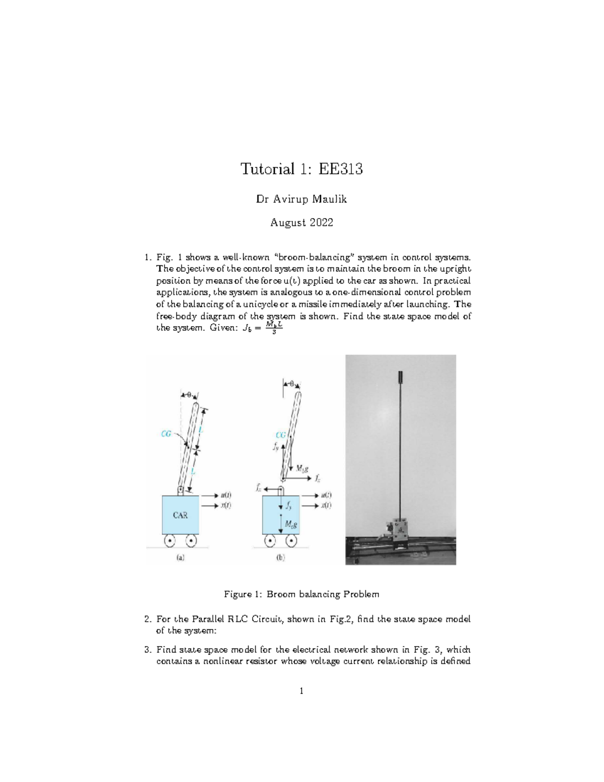 Tutorial 1 EE313 - Tutorial 1: EE Dr Avirup Maulik August 2022 Fig. 1 ...