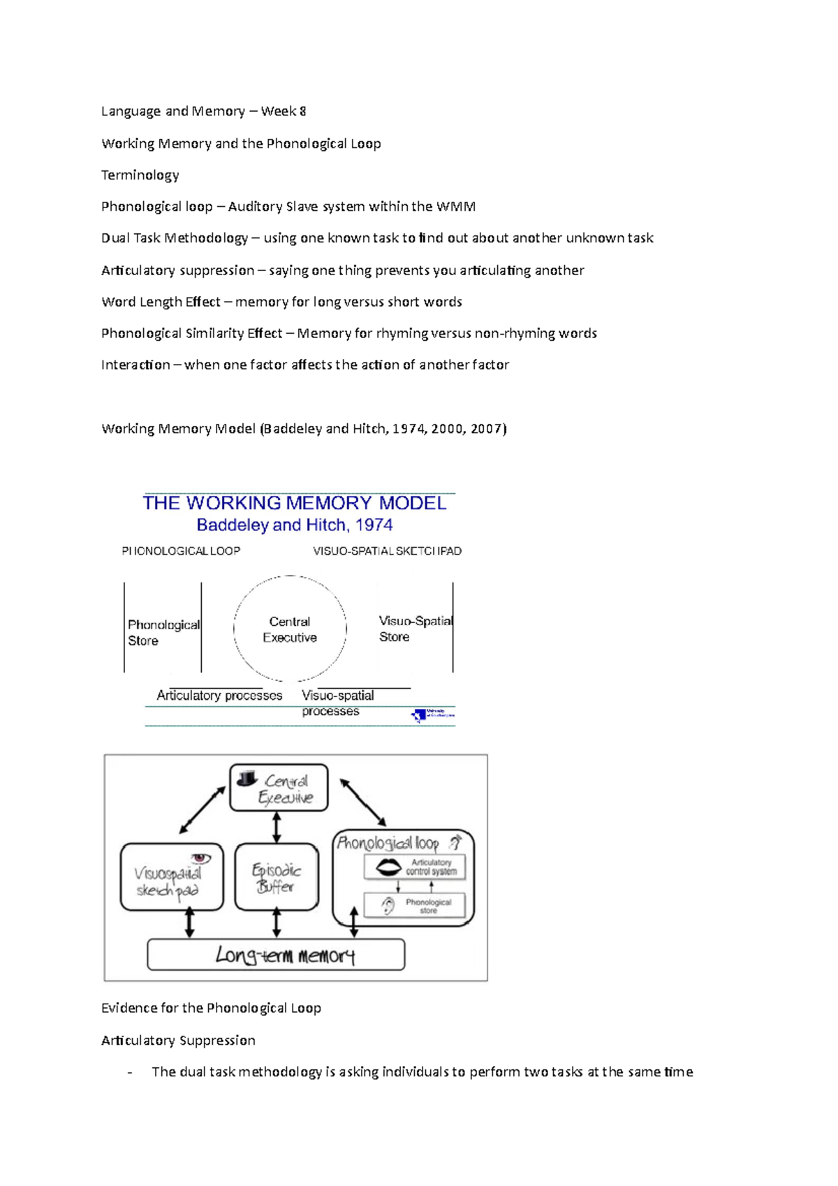Language And Memory Week 8 Working Memory And The Phonological Loop Language And Memory