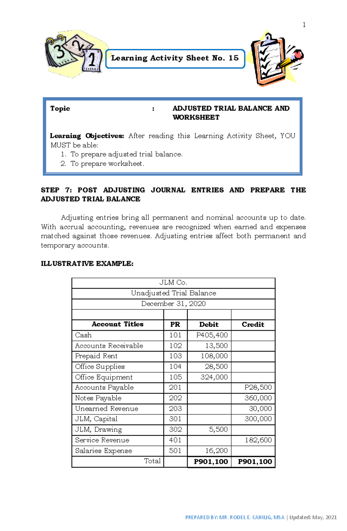 AE 13 & Enhance 1 - LAS No. 15 - STEP 7: POST ADJUSTING JOURNAL ENTRIES ...