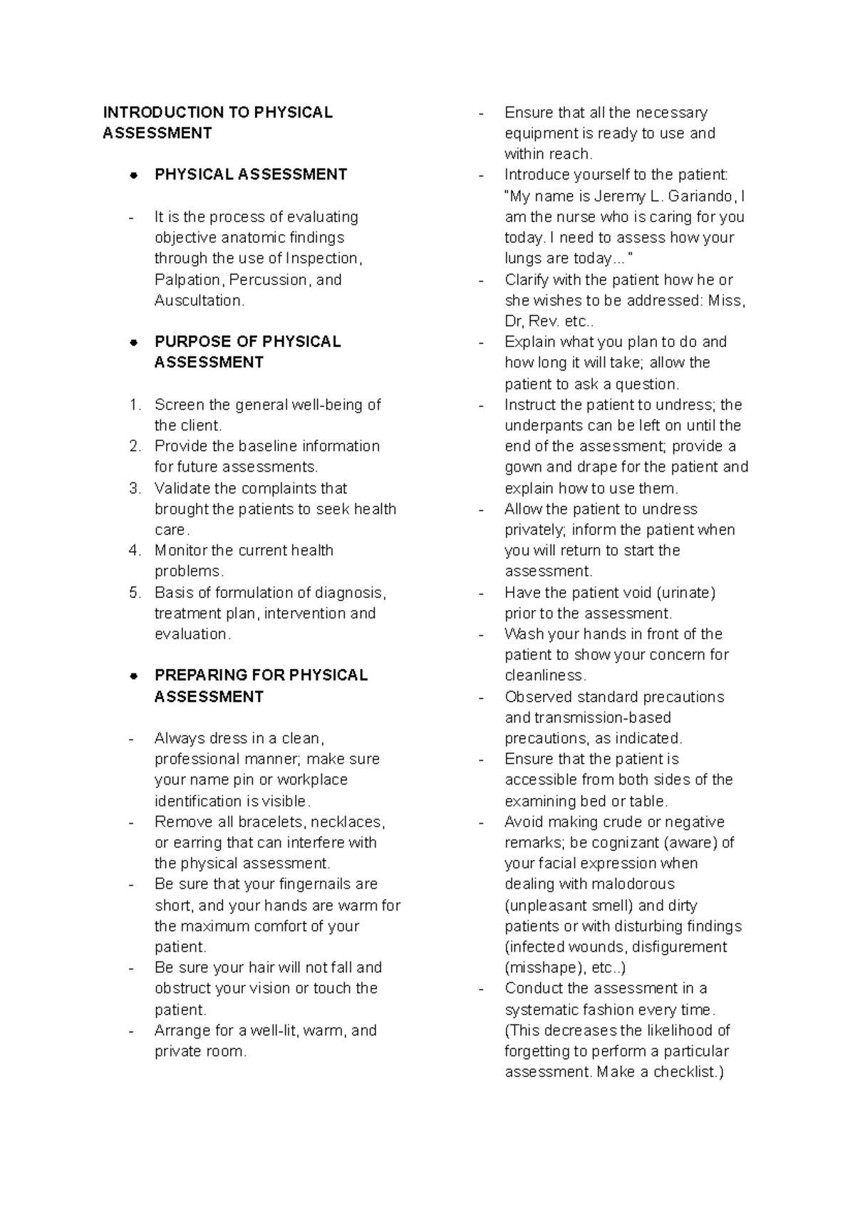 Introduction to Physical Assessment - INTRODUCTION TO PHYSICAL ...