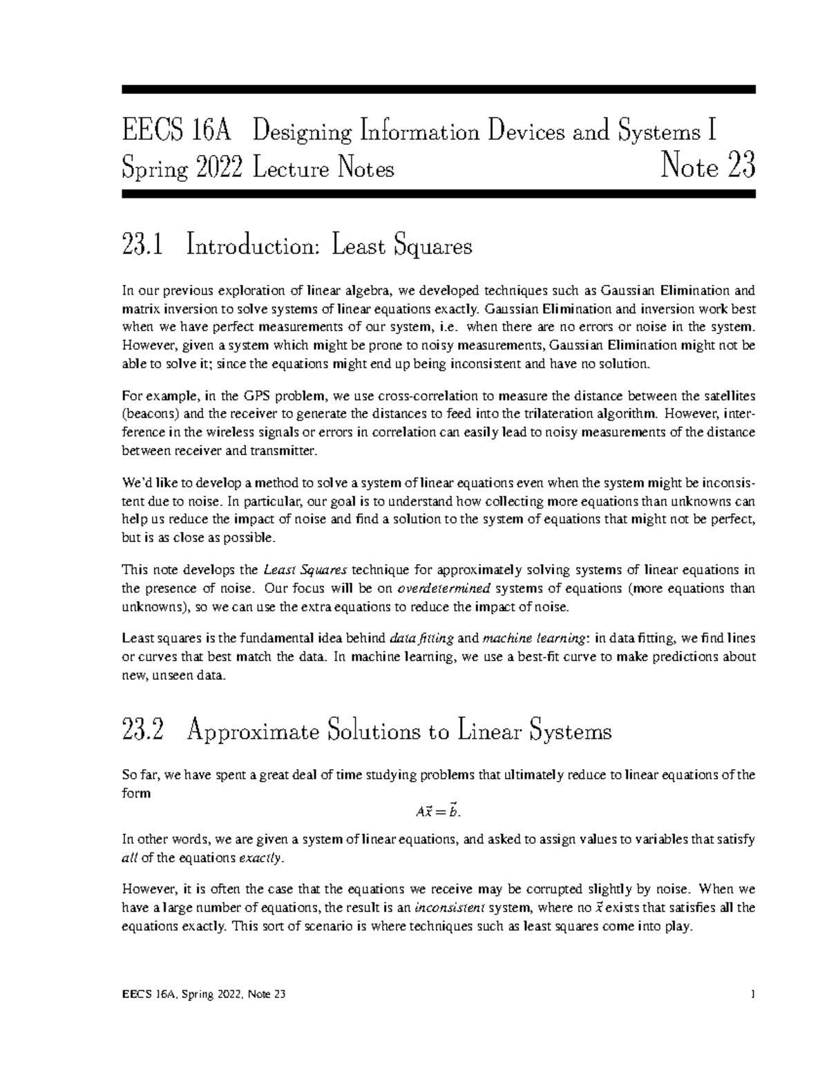 Note23 Lecture Notes Used By Professor Eecs 16a Designing Information Devices And Systems I