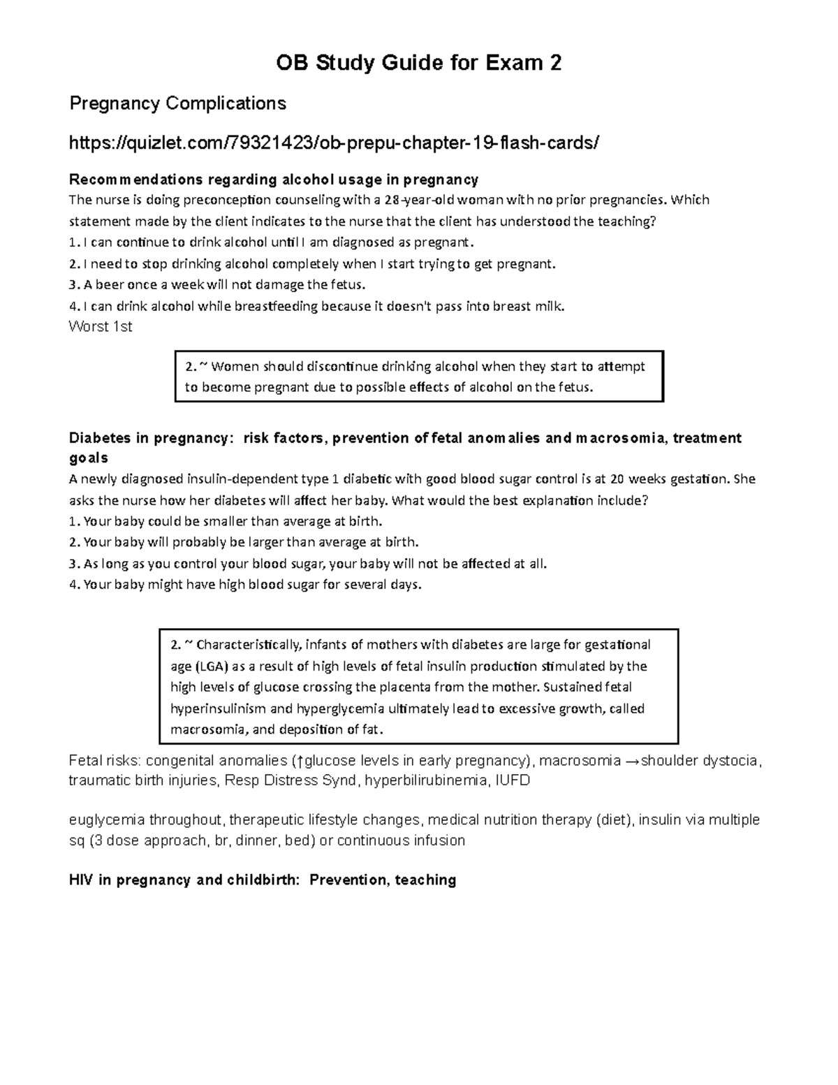 OB Exam 2 study guide - OB Study Guide for Exam 2 Pregnancy ...