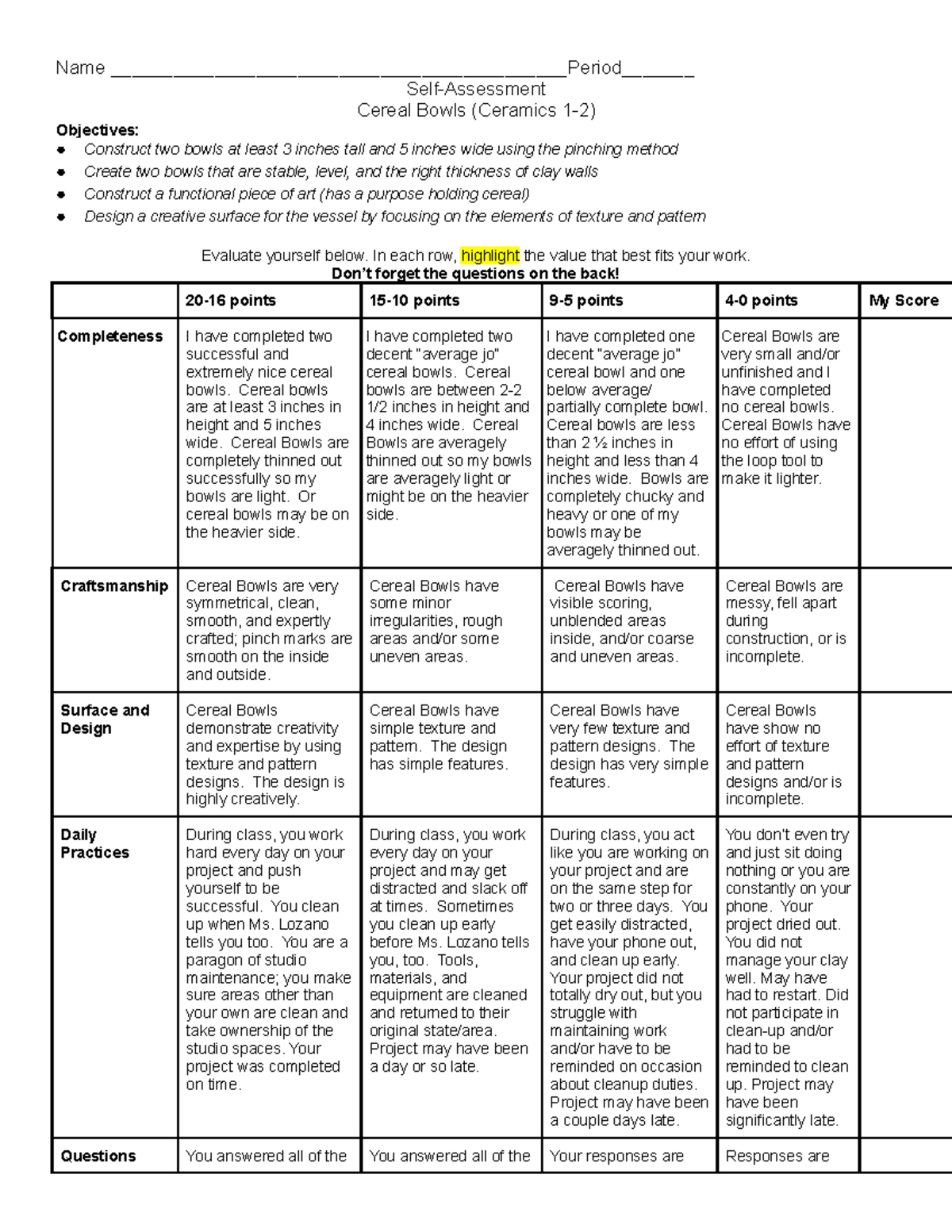 Rubric Cereal Bowls 2022 - Name ...