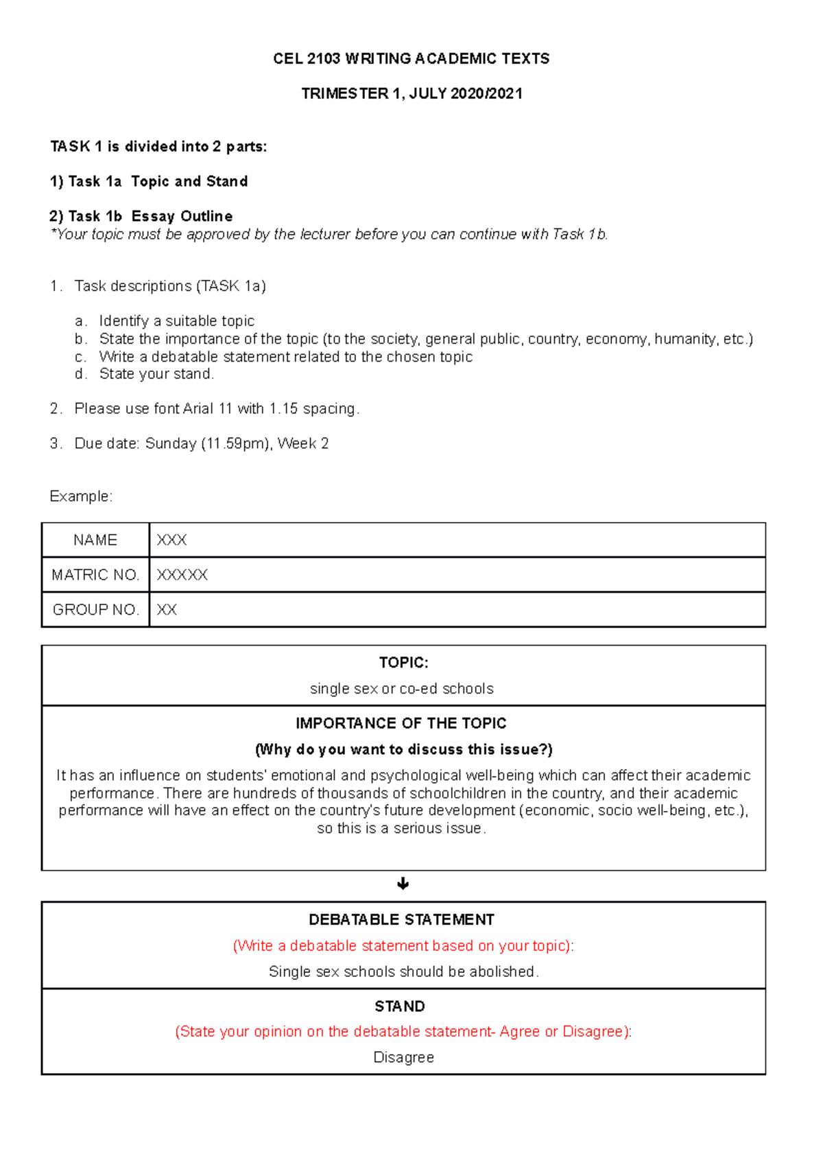 CEL2103 WP TASK 1A jjjj - CEL 2103 WRITING ACADEMIC TEXTS TRIMESTER 1 ...