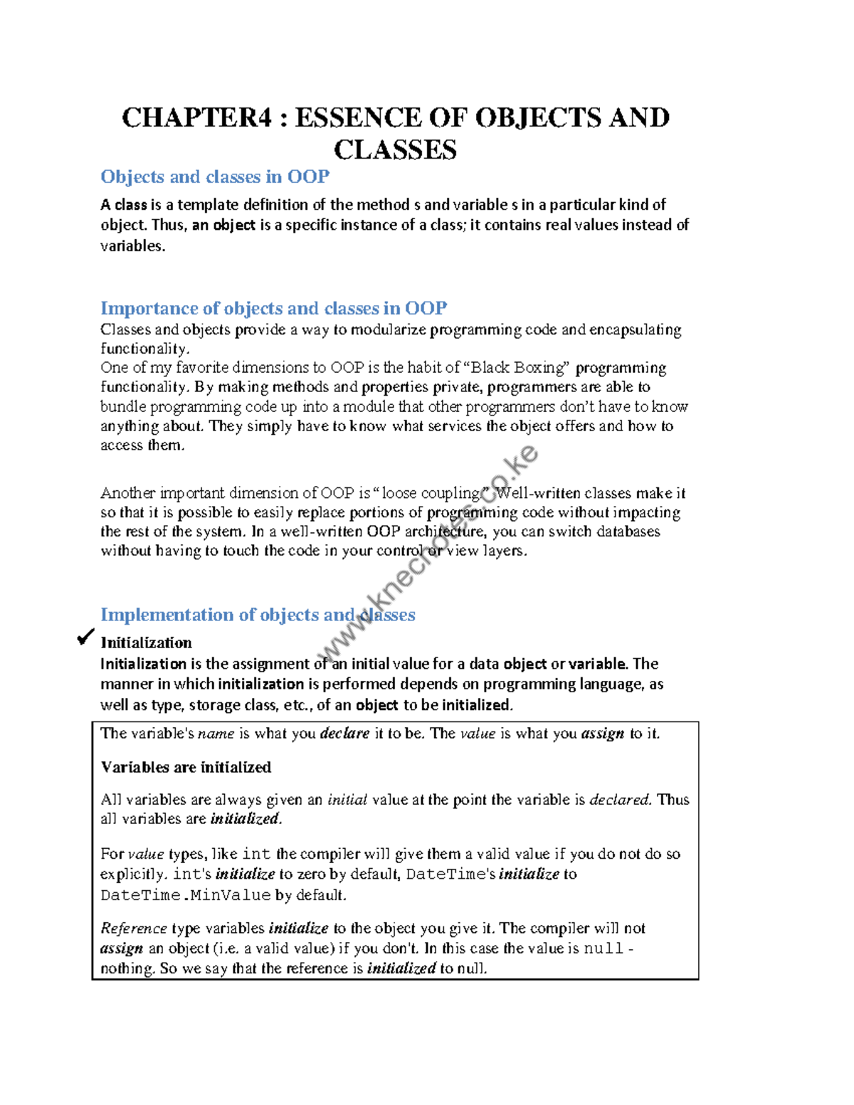 Essence OF Objects AND - Joseph - CHAPTER4 : ESSENCE OF OBJECTS AND CLASSES Objects and classes ...