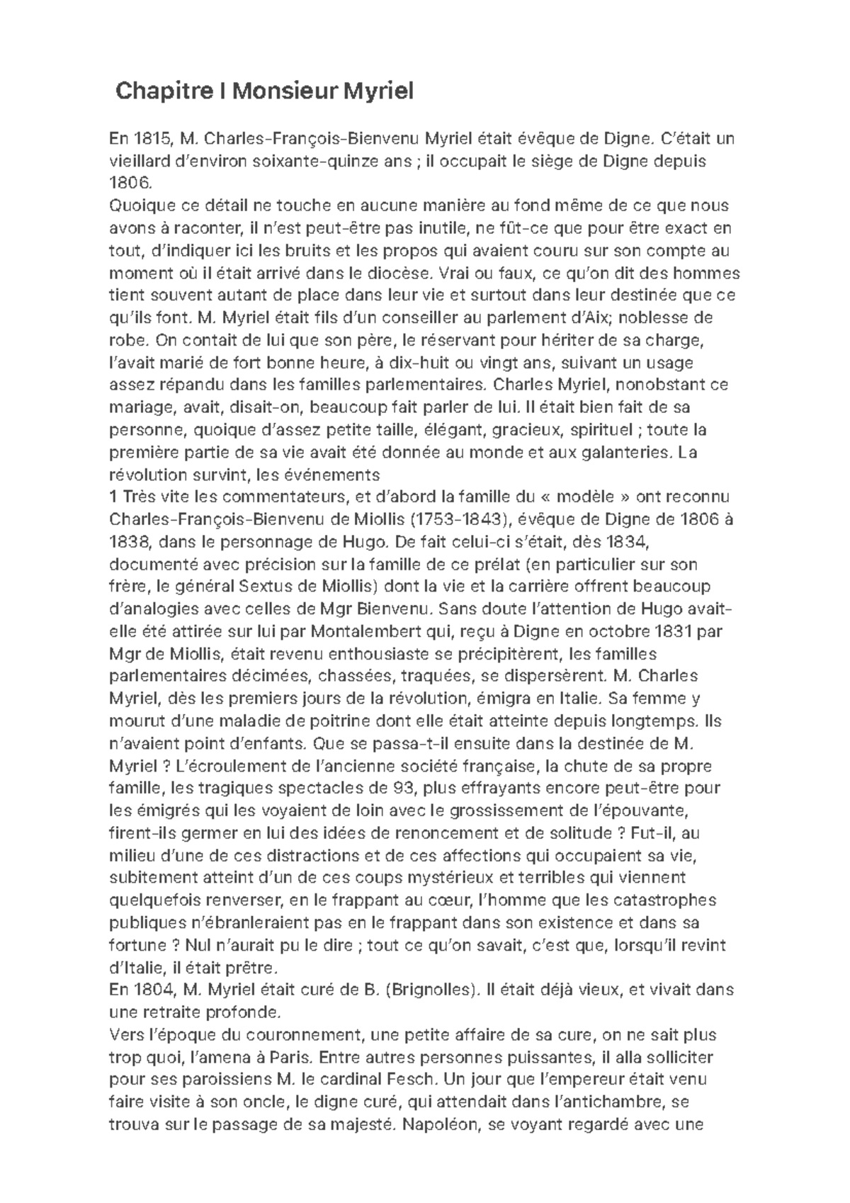 les misérables Chapitre I Monsieur Myriel - Chapitre I Monsieur Myriel En 1815, M. - Studocu
