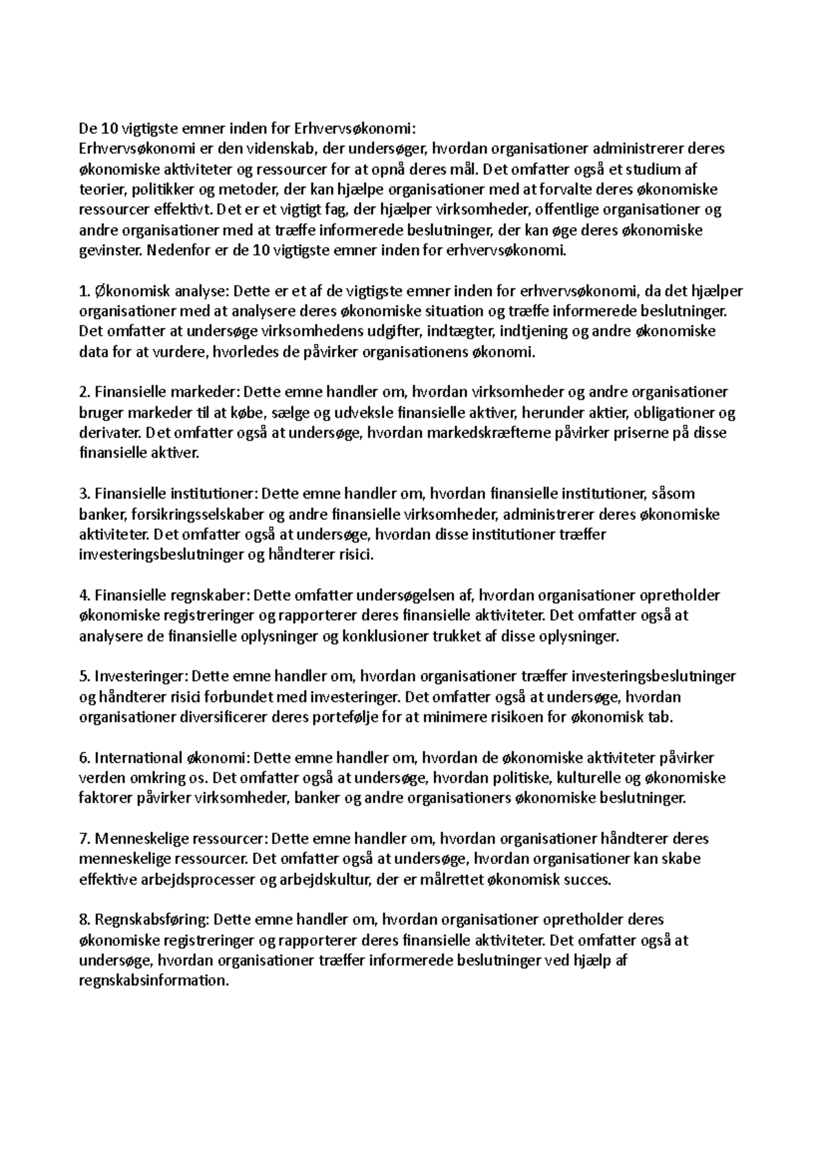 De 10 vigtigste emner inden for Erhvervsøkonomi - De 10 vigtigste emner ...