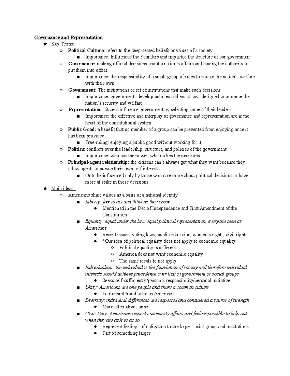 First Test Study Guide - Governance and Representation Founding of the ...