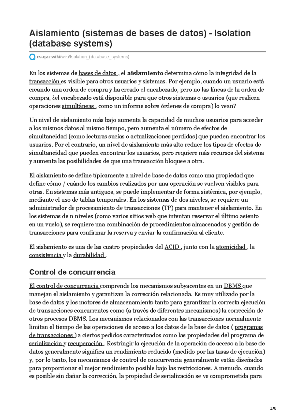 Isolation database systems - Aislamiento (sistemas de bases de datos ...