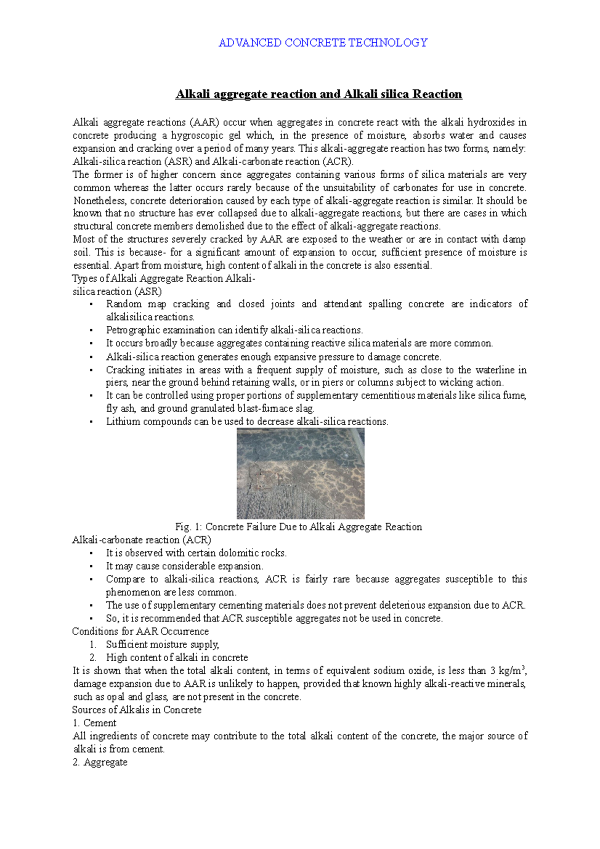 Alkali aggregate reaction and Alkali silica Reaction - ADVANCED ...
