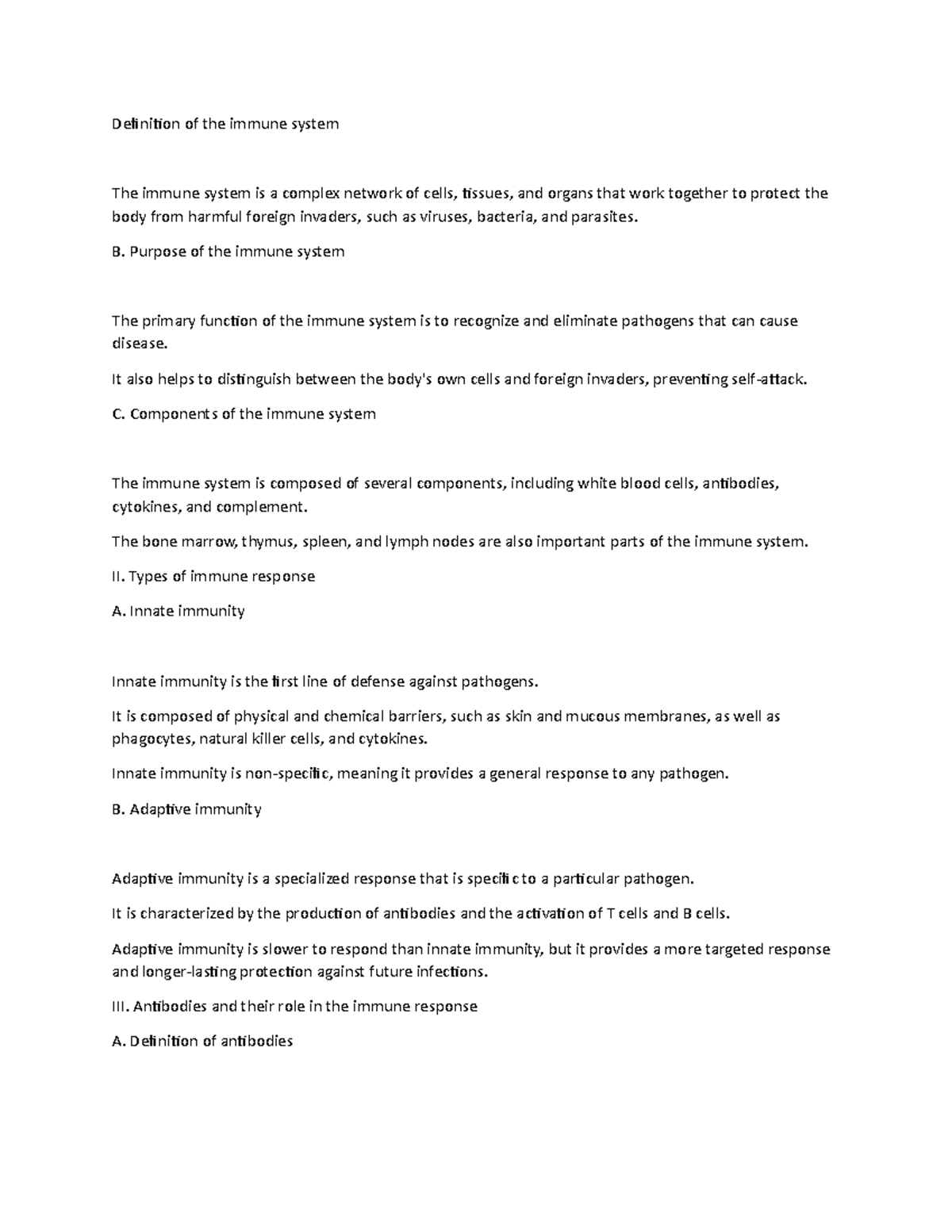 Definition of the immune system - B. Purpose of the immune system The ...