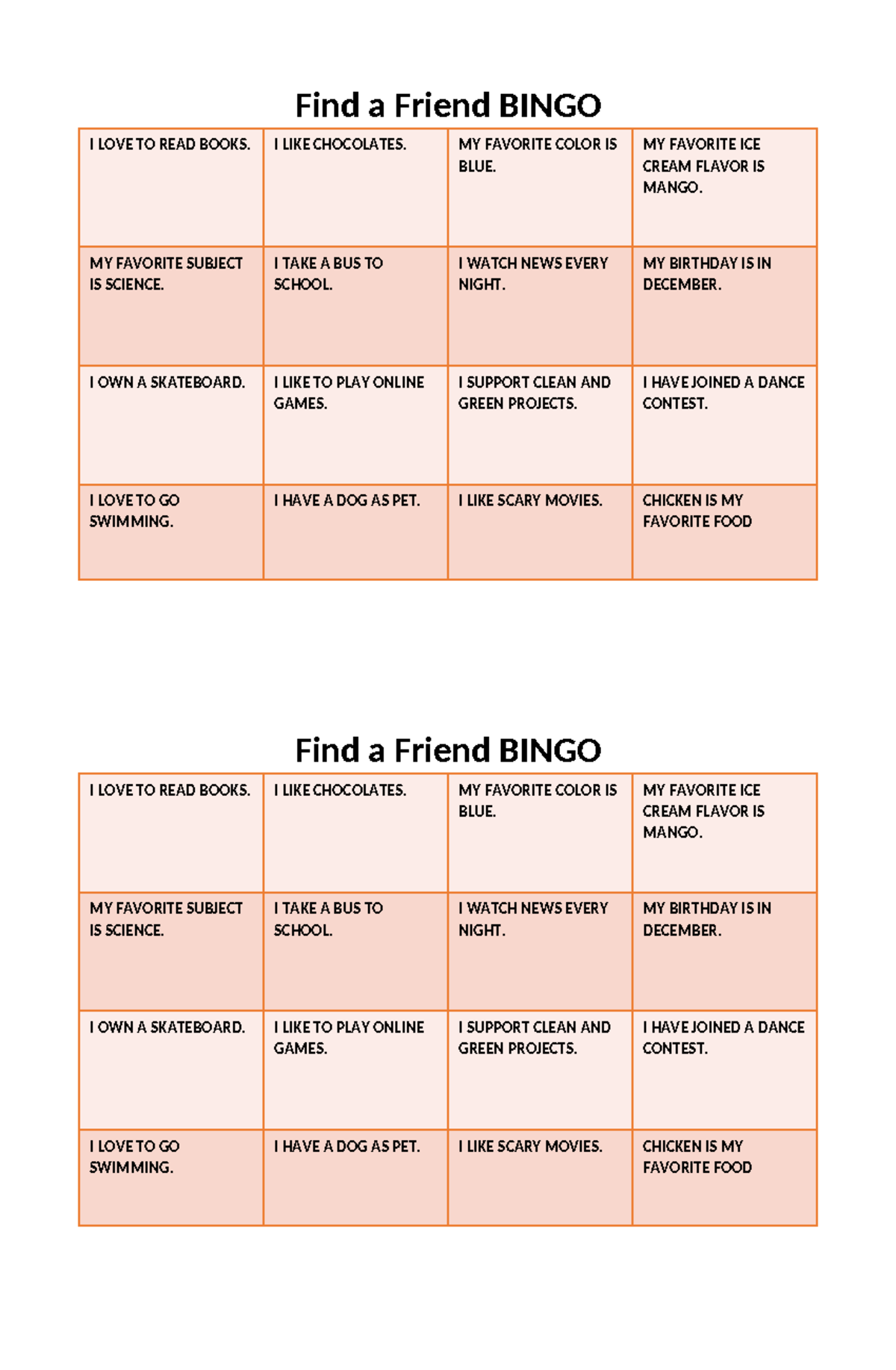 FIND A Friend Bingo - activity - Find a Friend BINGO Find a Friend ...