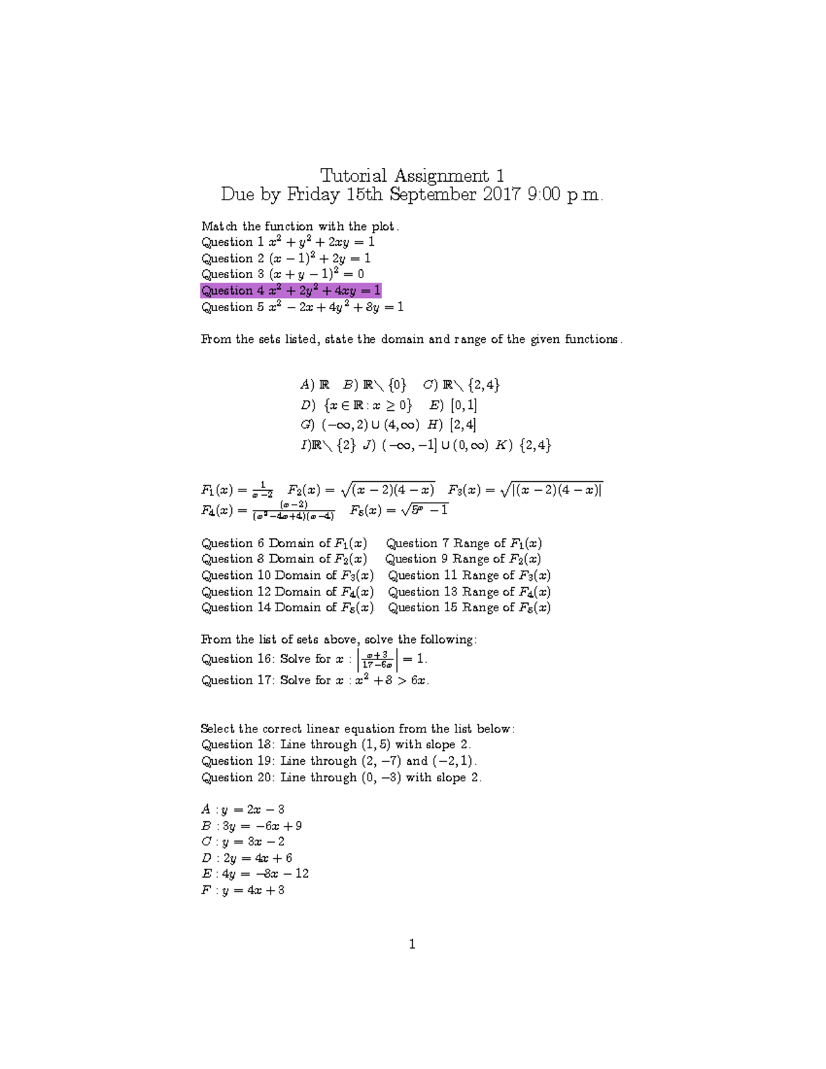 TA1 - Tut assignment - Tutorial Assignment 1 Due by Friday 15th ...
