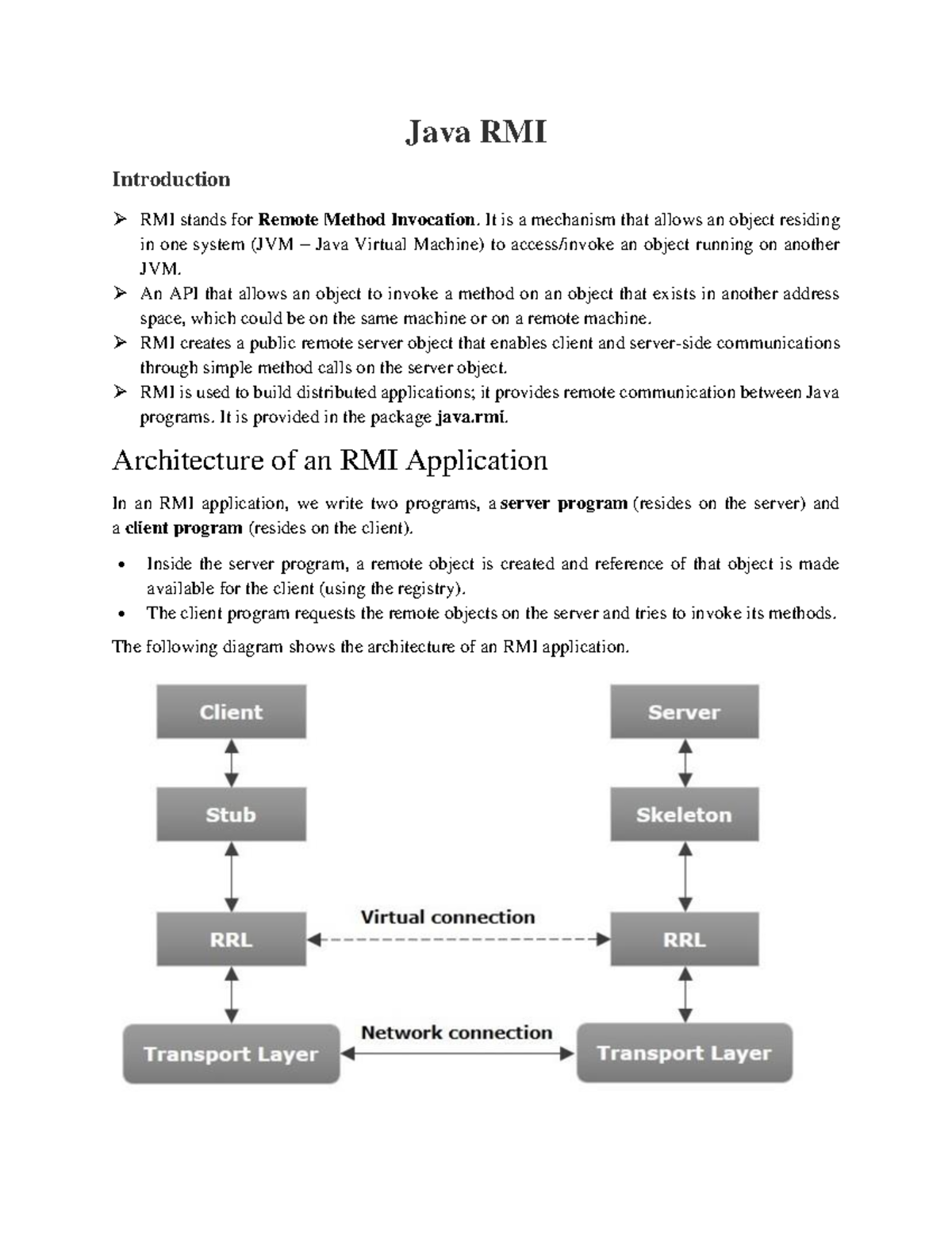 Java Rmi Lecture Notes Java Rmi Introduction Rmi Stands For Remote Method Invocation It Is