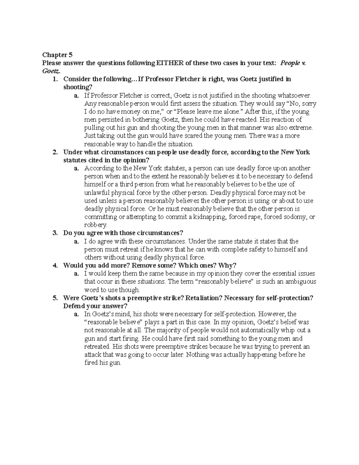Chapter 5-People vs Goetz - Chapter 5 Please answer the questions ...
